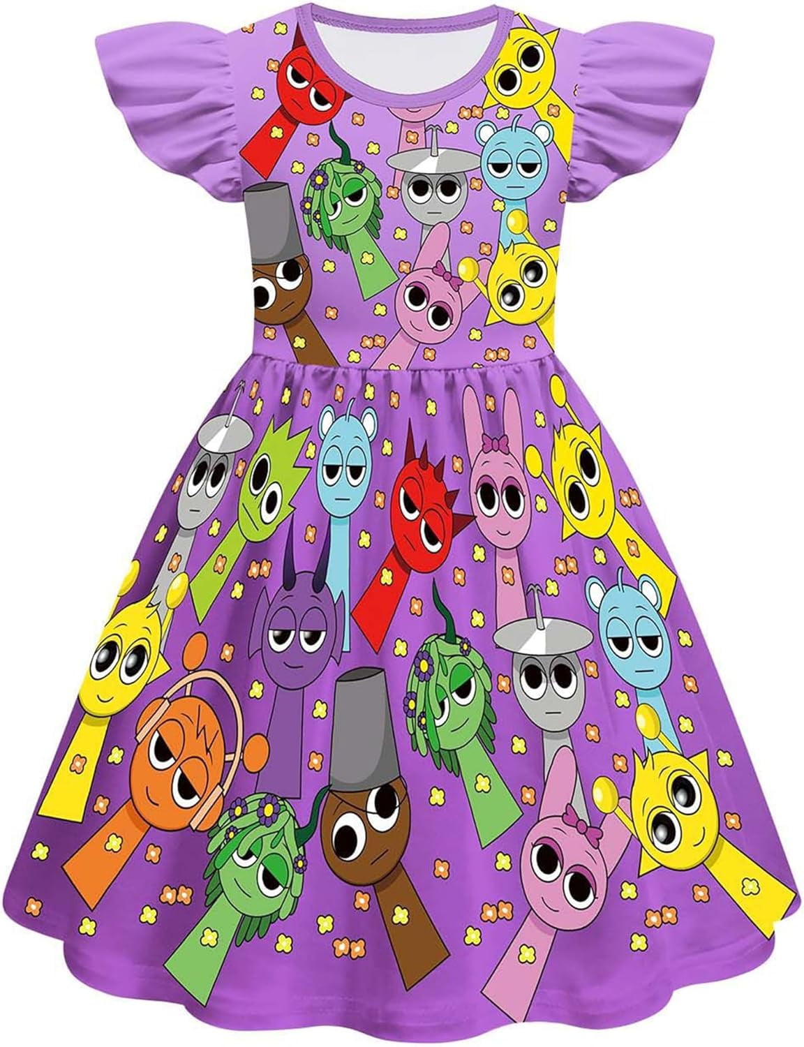 Sprunki Girls Novelty Flutter Ruffle Sleeve Cartoon Character Print ...