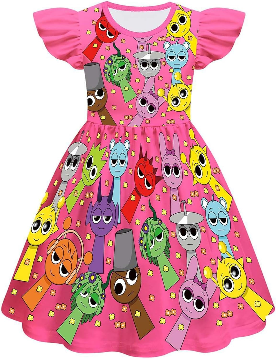 Sprunki Girls Novelty Flutter Ruffle Sleeve Cartoon Character Print ...