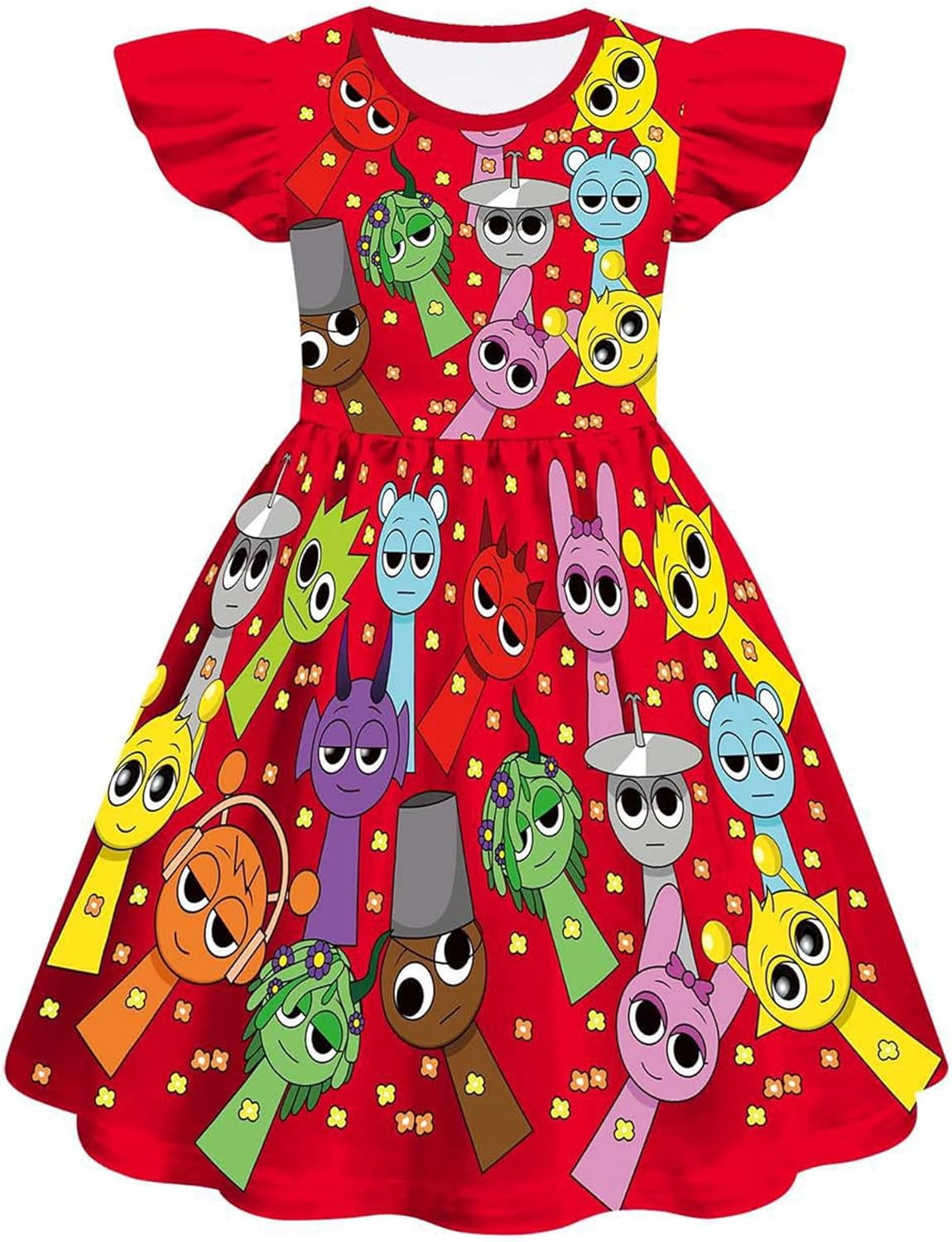 Sprunki Girls Novelty Flutter Ruffle Sleeve Cartoon Character Print ...