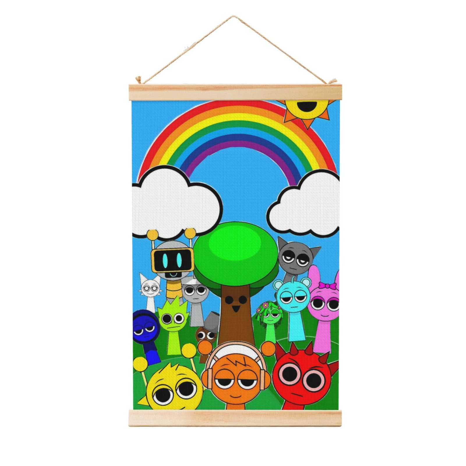 Sprunki Posters Wall Wooden Shaft Hanging Banner With Cord Decor Scroll ...