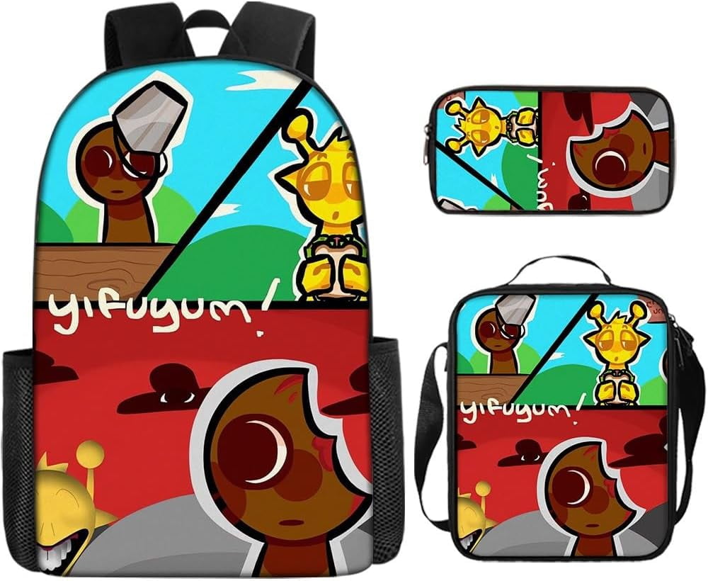 Sprunki Rhythm Box 3-Pack Backpack Gift Set - DIY School Bag, Lunch Box & Makeup Pouch, Trendy ...