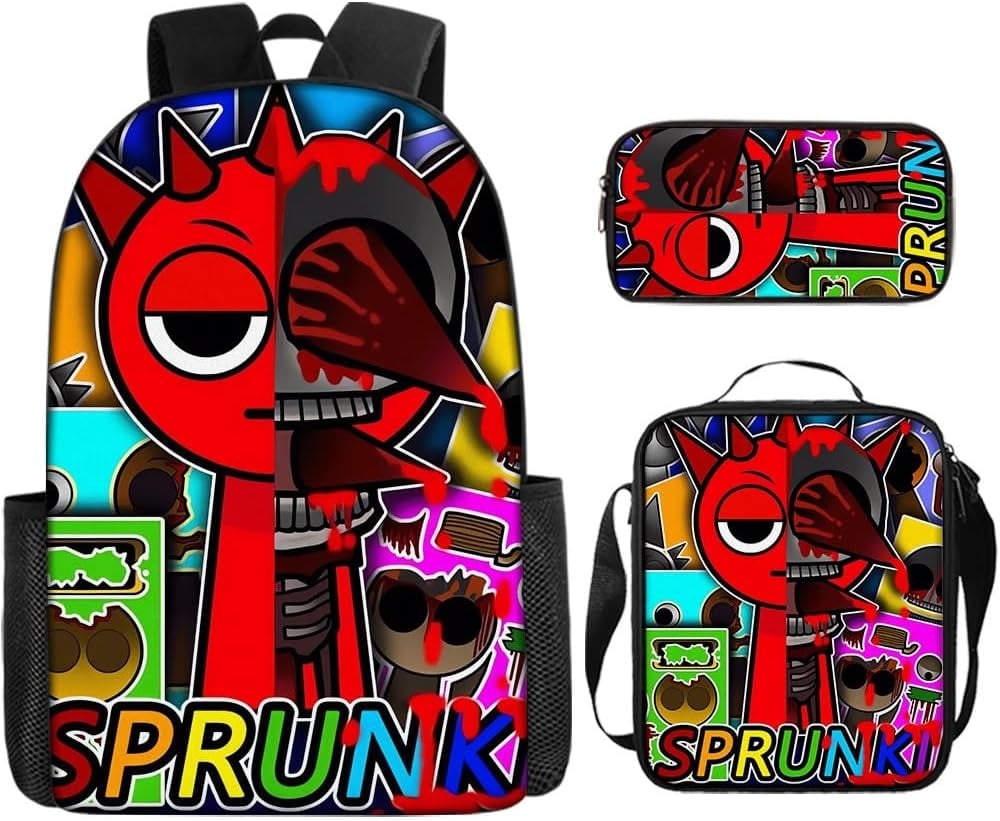 Sprunki Rhythm Box 3-Pack Backpack Gift Set - DIY School Bag, Lunch Box ...