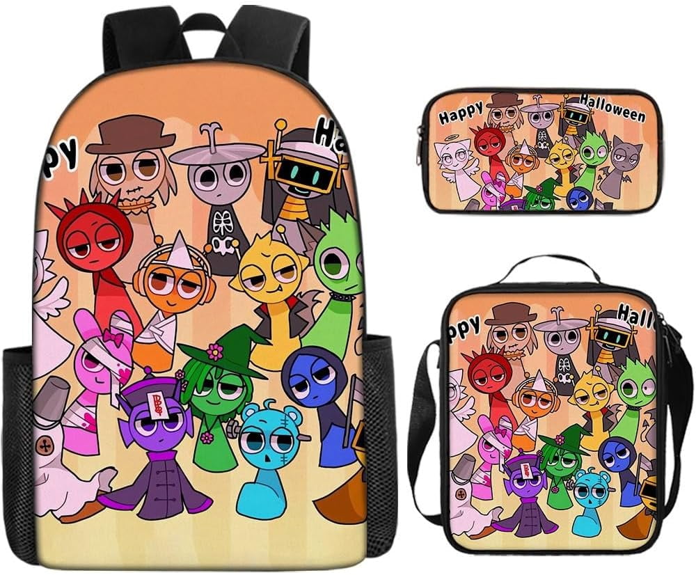 Sprunki Rhythm Box 3-Pack Backpack Gift Set - DIY School Bag, Lunch Box ...