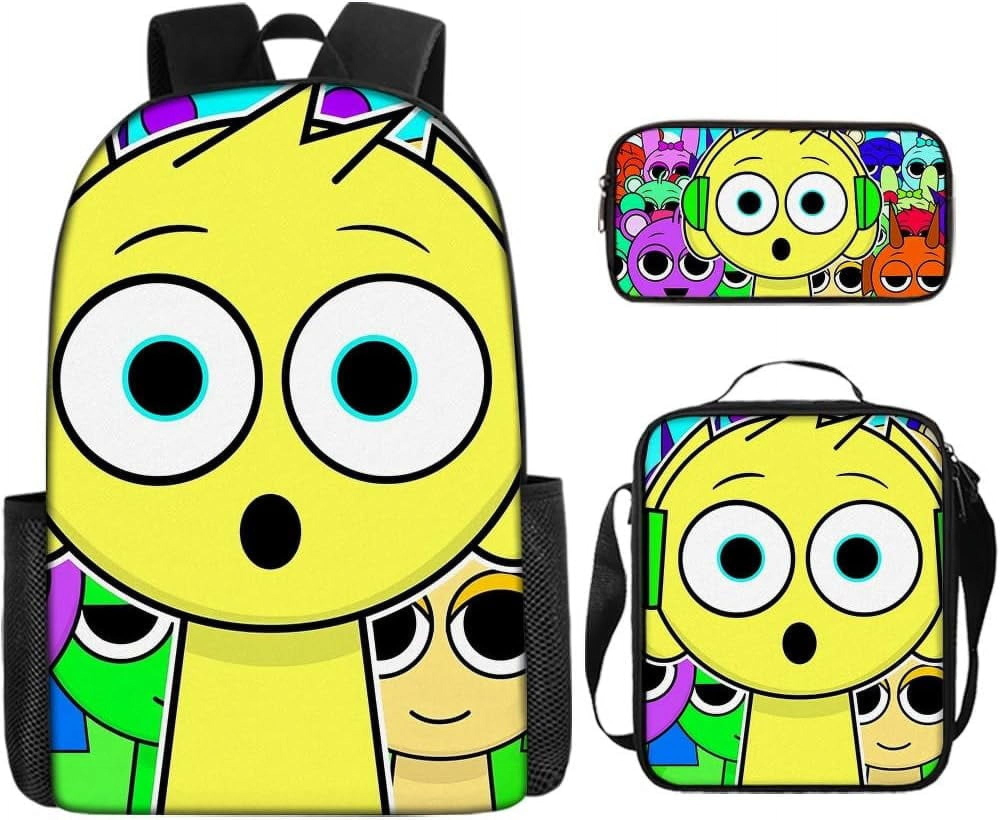 Sprunki Rhythm Box 3-Pack Backpack Gift Set - DIY School Bag, Lunch Box & Makeup Pouch, Trendy ...