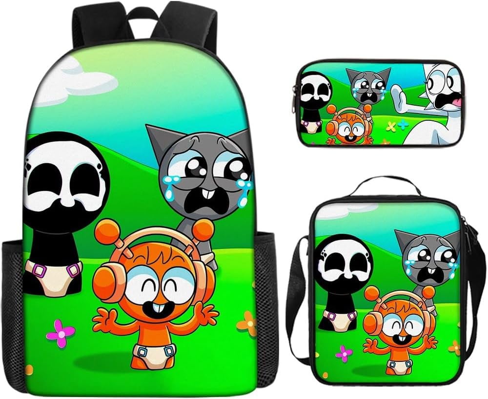 Sprunki Rhythm Box 3-Pack Backpack Gift Set - DIY School Bag, Lunch Box ...
