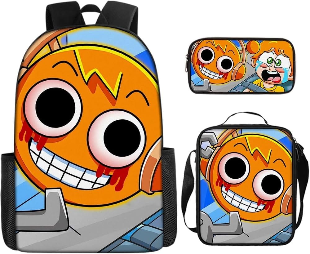 Sprunki Rhythm Box 3-Pack Backpack Gift Set - DIY School Bag, Lunch Box & Makeup Pouch, Trendy ...