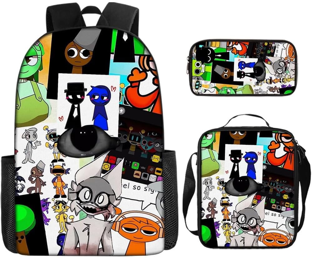 Sprunki Rhythm Box 3-Pack Backpack Gift Set - DIY School Bag, Lunch Box ...