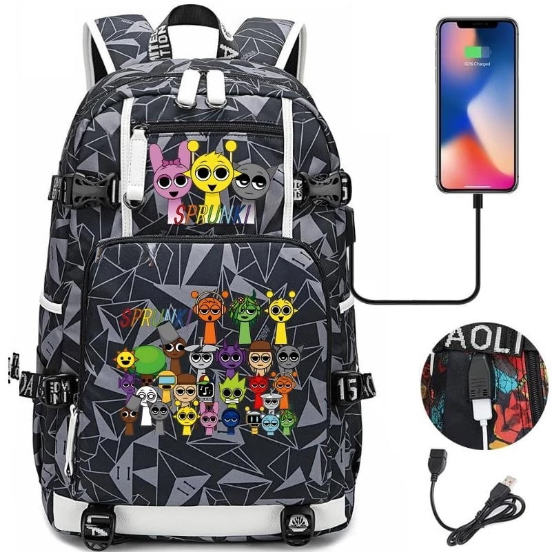 Sprunki School Bags USB Charging Laptop Backpack Lightweight Book Bag ...