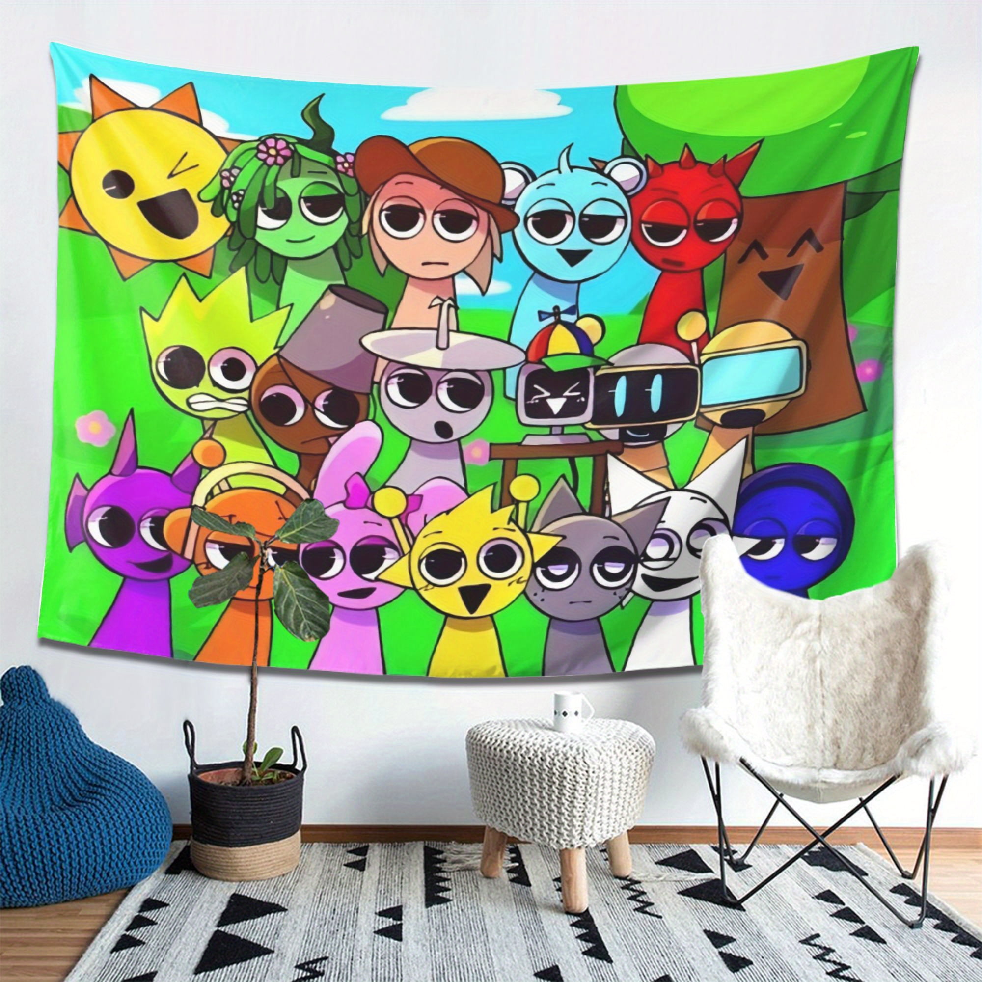Sprunki Wall Tapestry - Vibrant Cartoon Character Design, Polyester ...