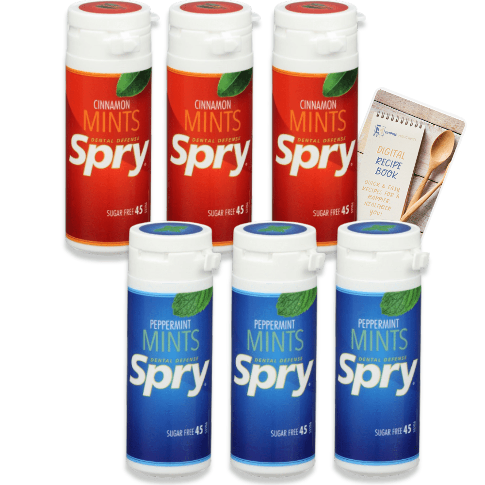 Spry 100% Xylitol Mints Variety Pack of 6 with Empire Mercante Digital ...