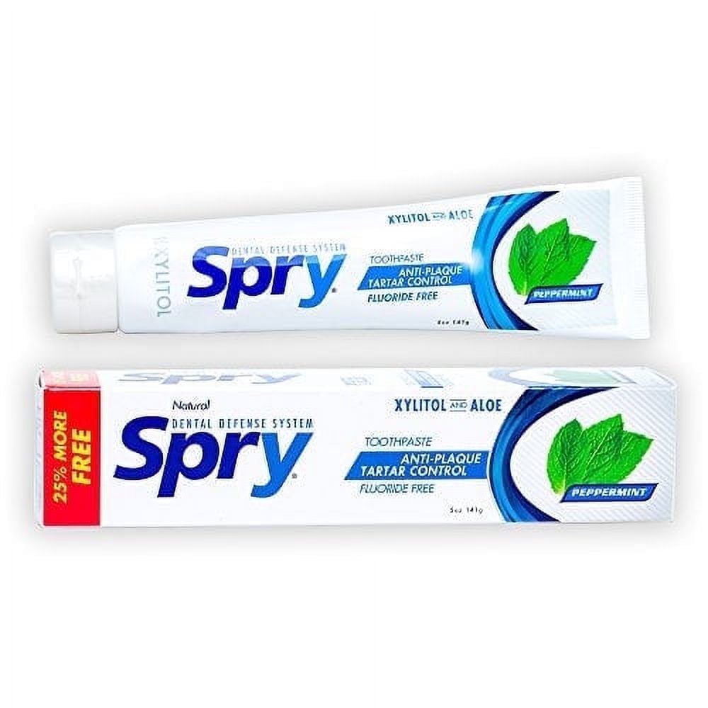 Spry Xylitol Toothpaste for Adults, Fluoride-Free, Peppermint Flavor, 5 ...