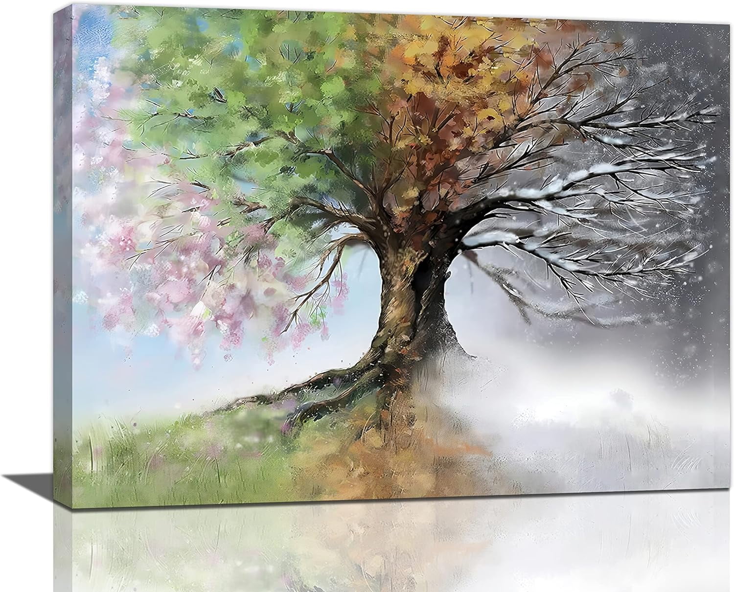 Four Season Nature Tree of Life, 16"x12" Canvas Wall Art for Bathroom, Living Room, Home ...