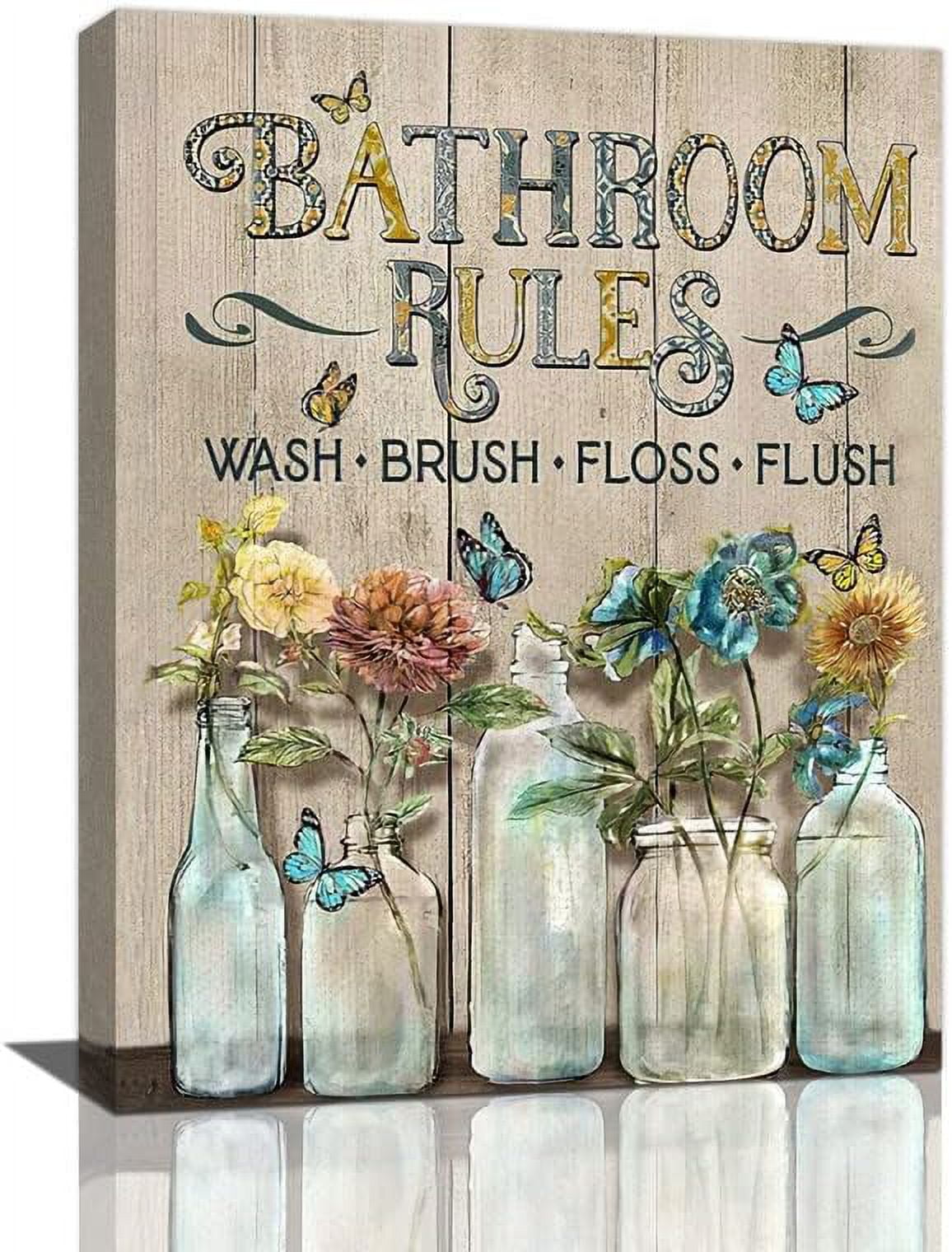 Sps ssion Farmhouse Bathroom Rules 12'' X 16'' Framed Canvas Art Prints ...