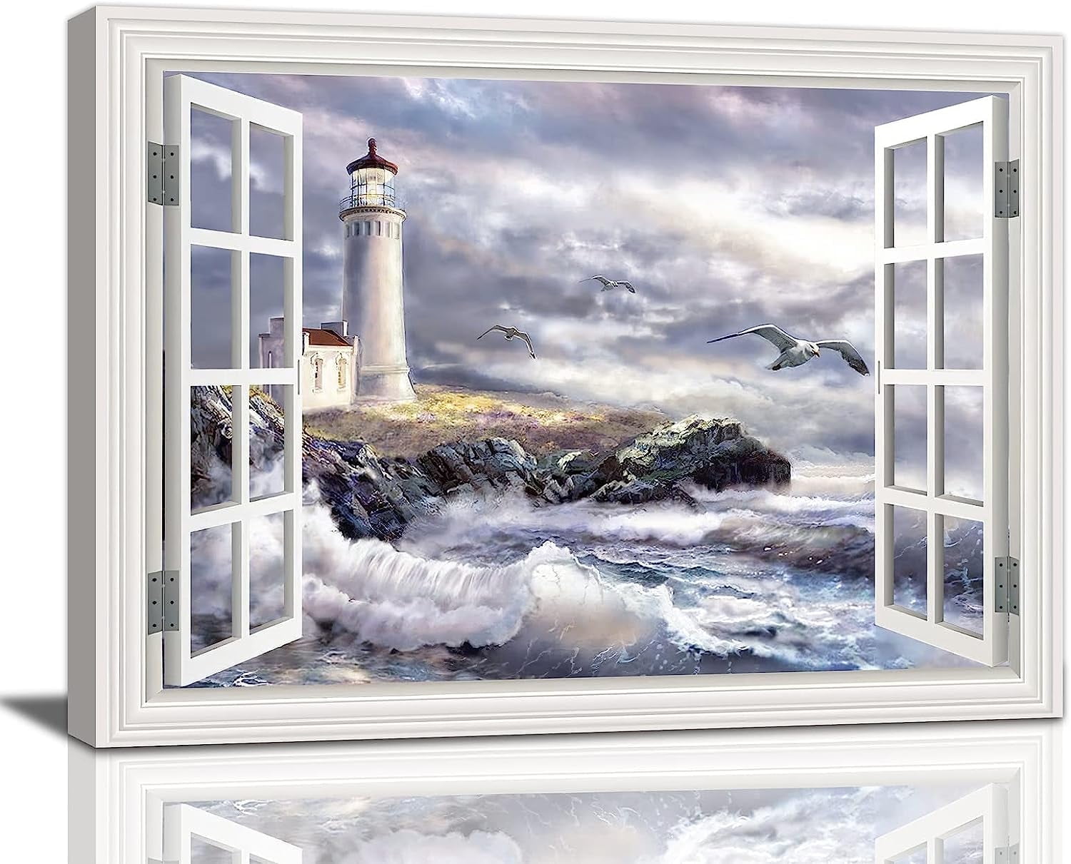 Sps ssion Lighthouse 12" x 16" Framed Canvas Art Prints - Walmart.com