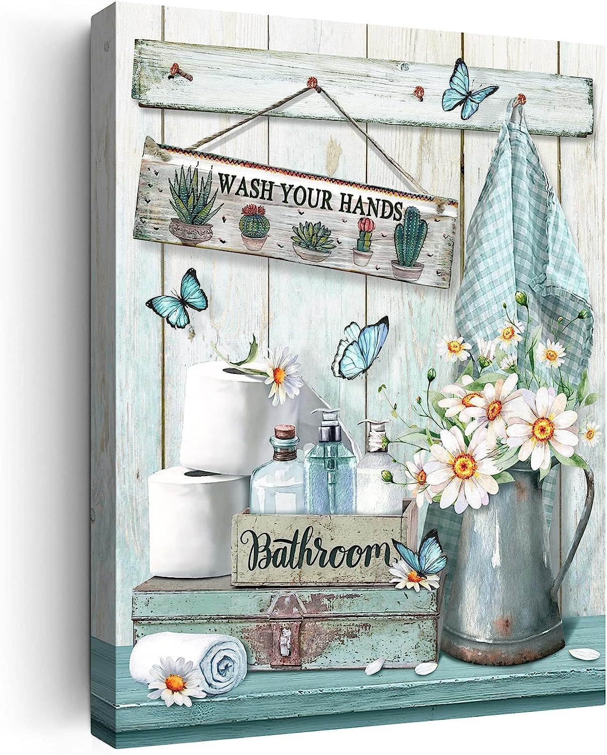 Sps ssion Rustic Teal Flower & Butterfly Vintage Wall Art 12" x 16 ...