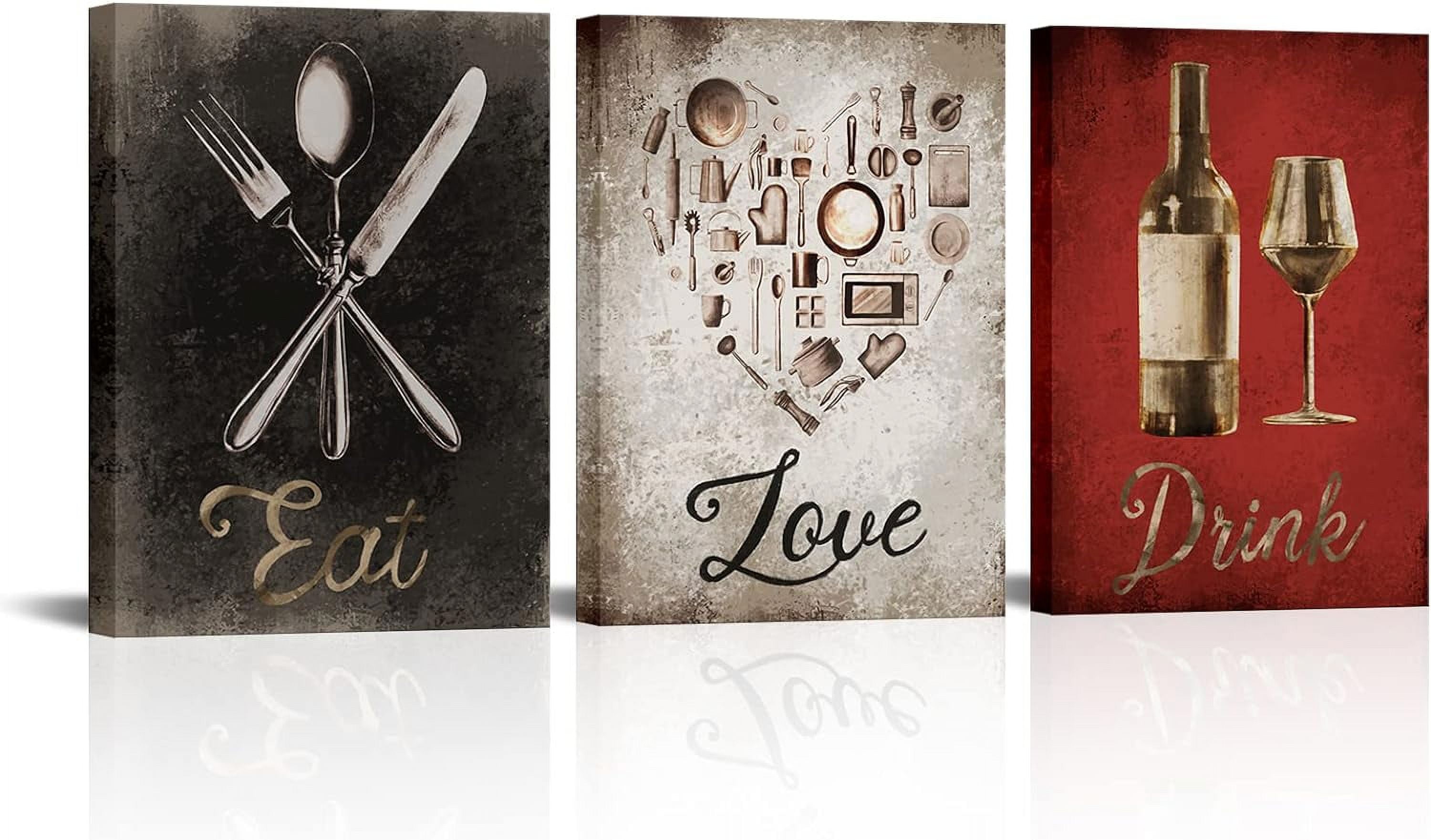 Sps ssion We Eat Drink Love Kitchen Wall 12" x 16" Framed Canvas Art ...