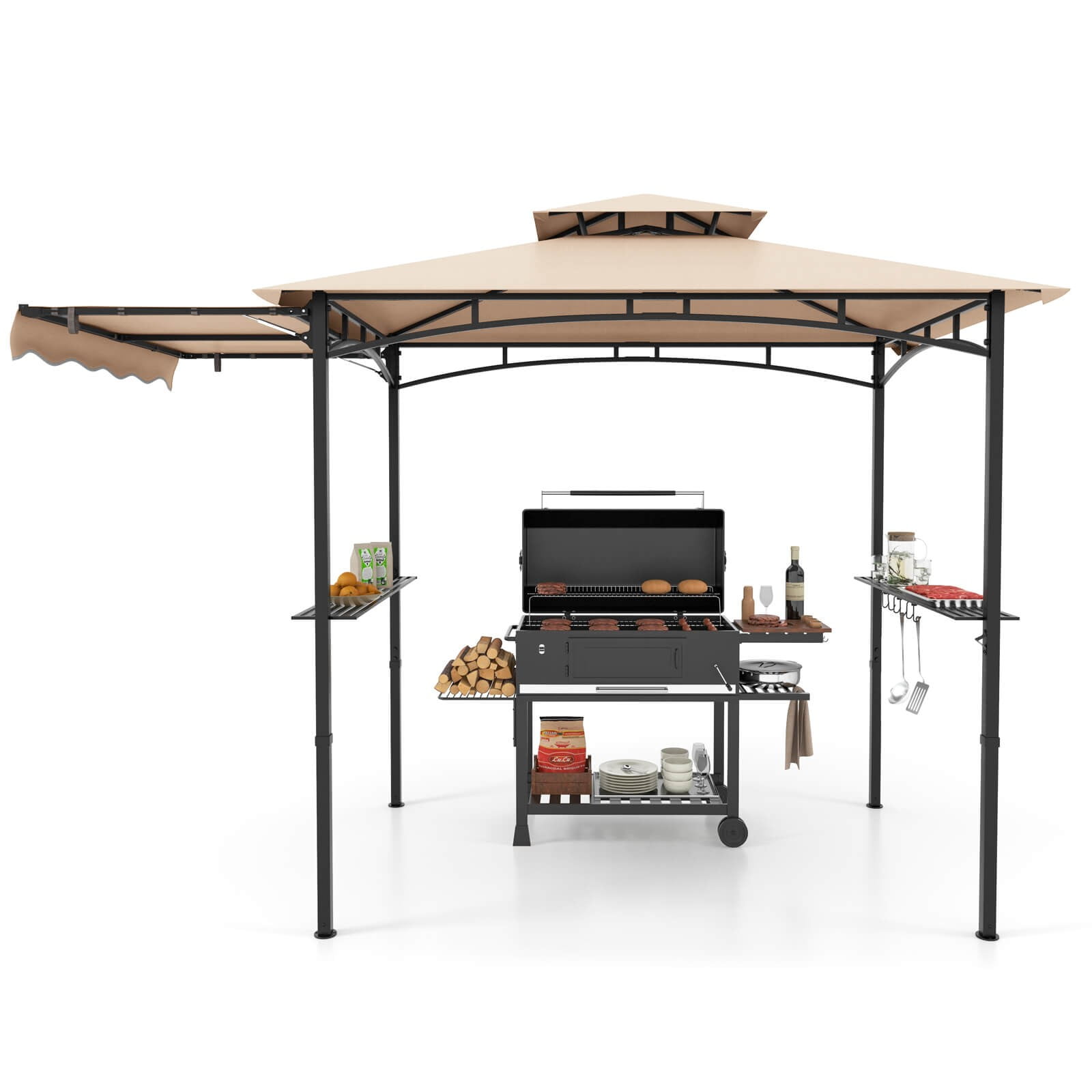 Spthe 11 x 5 FT Grill Gazebo with Side Awning, 2-Tier Barbecue Gazebo ...