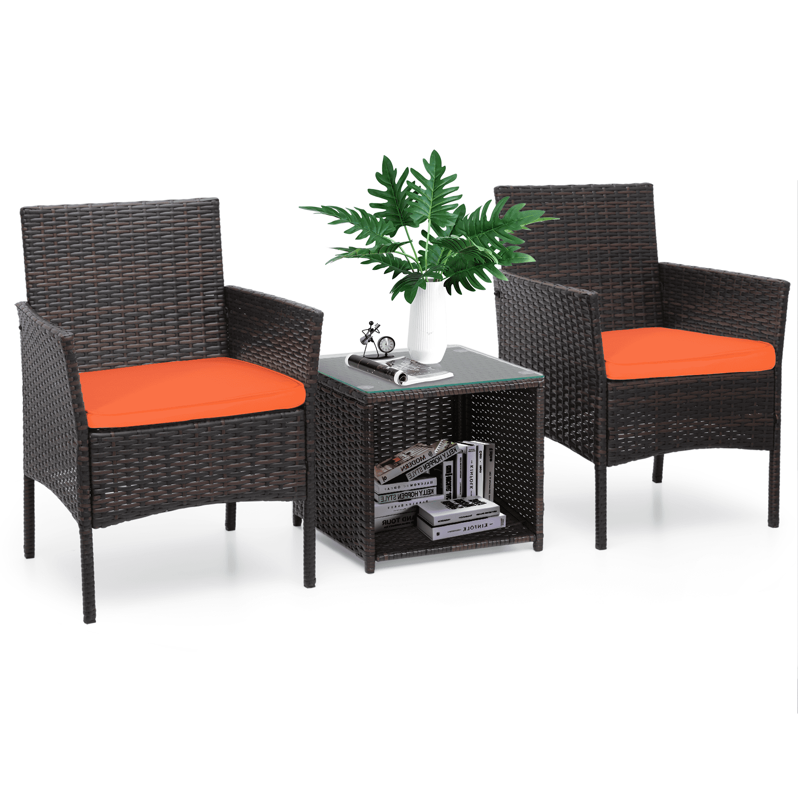 Spthe 3 Pieces Patio Porch Furniture Set, Outdoor PE Rattan Wicker ...