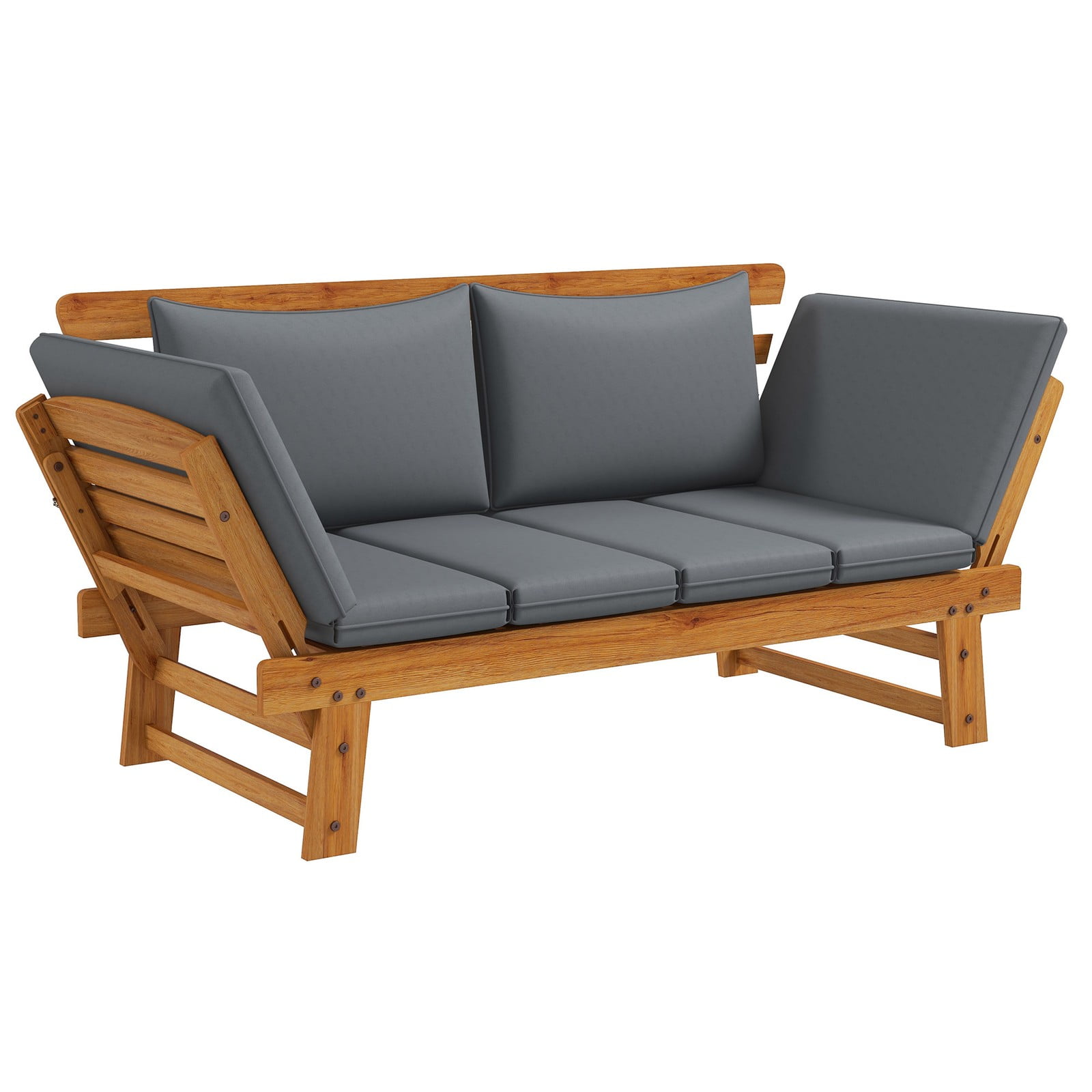Spthe Acacia Wood Patio Convertible Couch Sofa Bed with Adjustable ...
