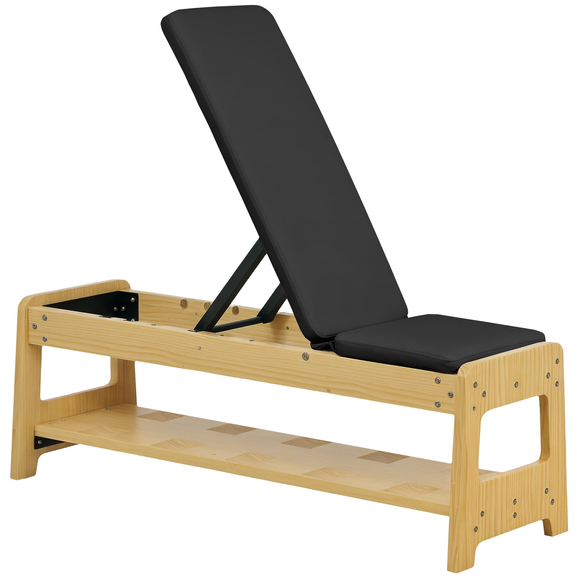 Spthe Adjustable Weight Bench with Dumbbell Rack, Wooden Workout Bench ...