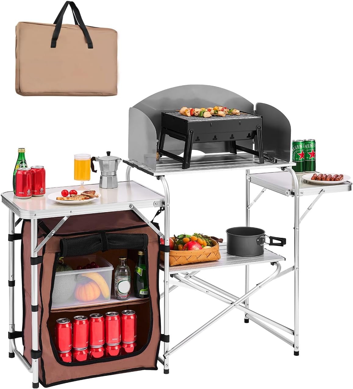 Spthe Camping Kitchen Table, Folding Outdoor Cooking Table with Storage ...