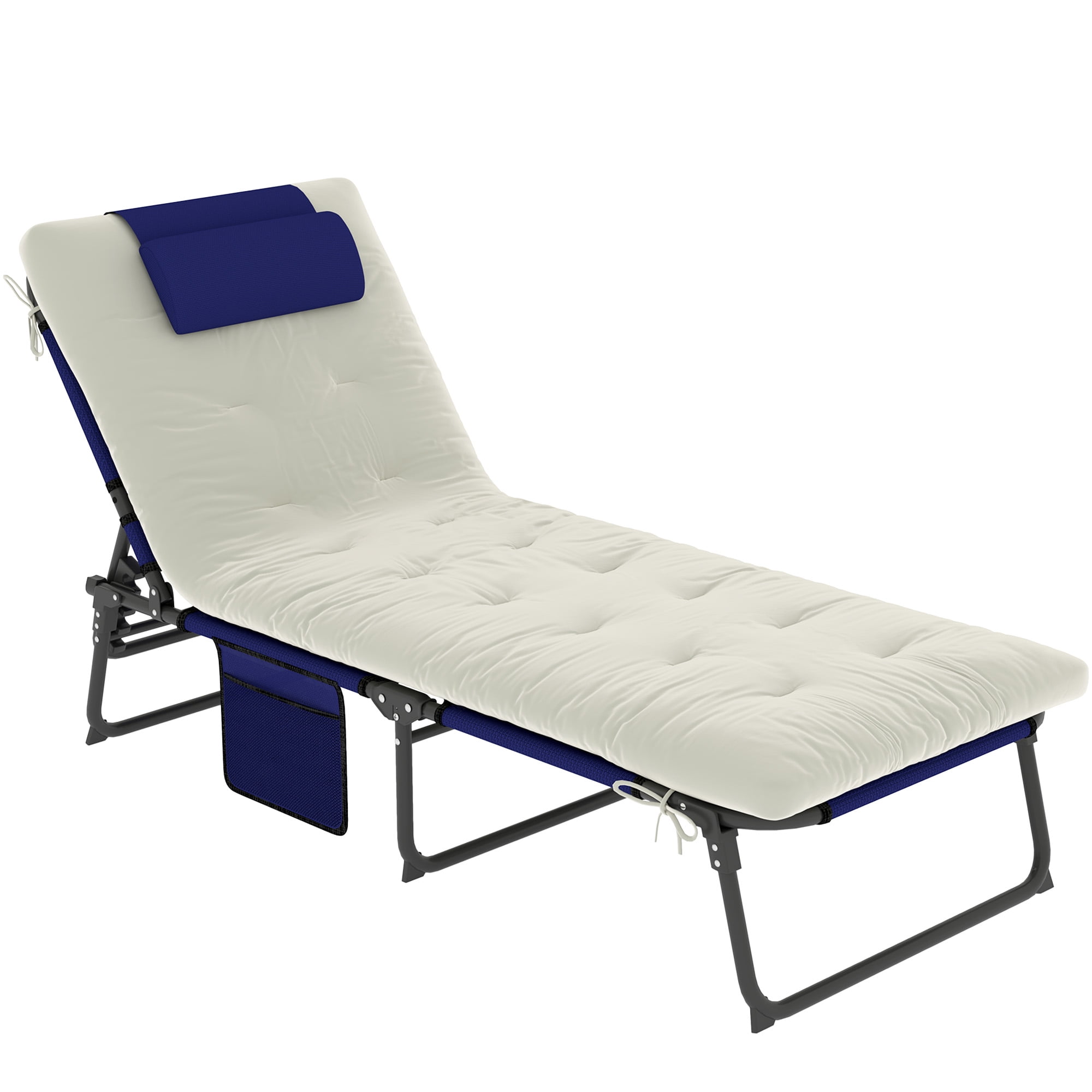 Spthe Folding Chaise Lounge with 4-Level Reclining Back, Outdoor Tanning Chair with Cushion ...