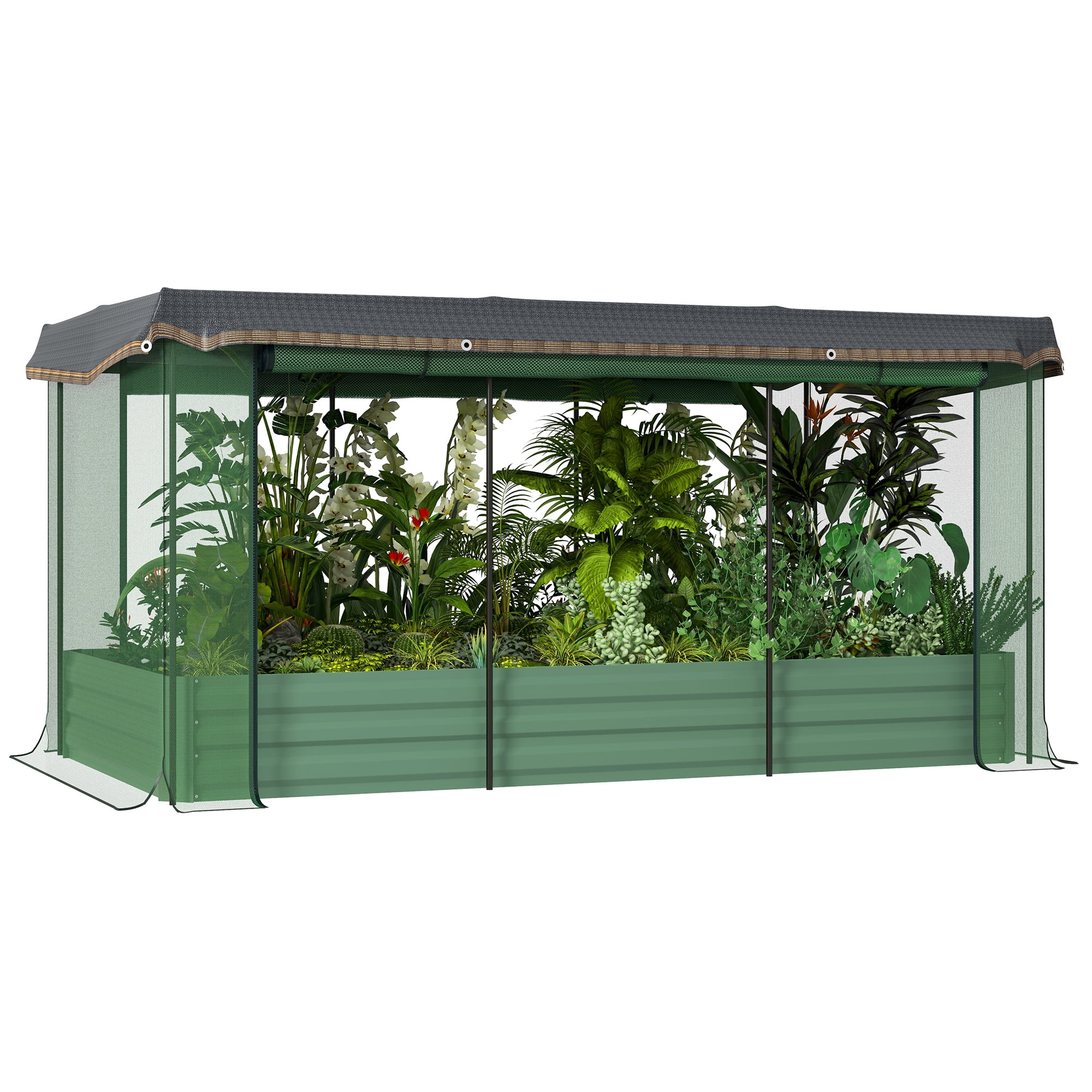 Spthe Galvanized Raised Garden Bed with Crop Cage Plant Protection Net ...