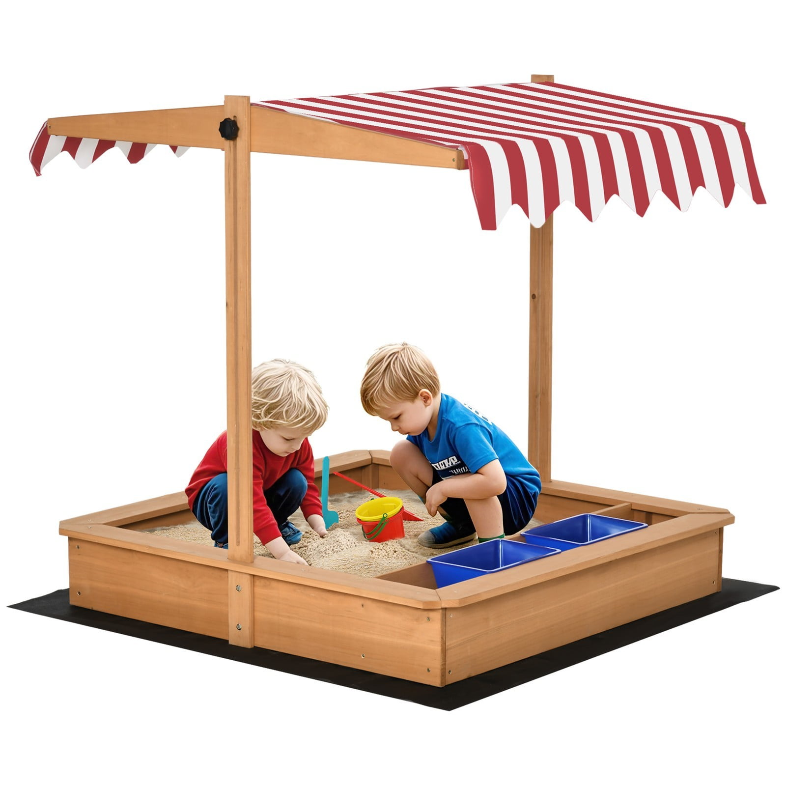 Spthe Kids Wooden Sandbox with Adjustable Height Cover and Toy Bin ...