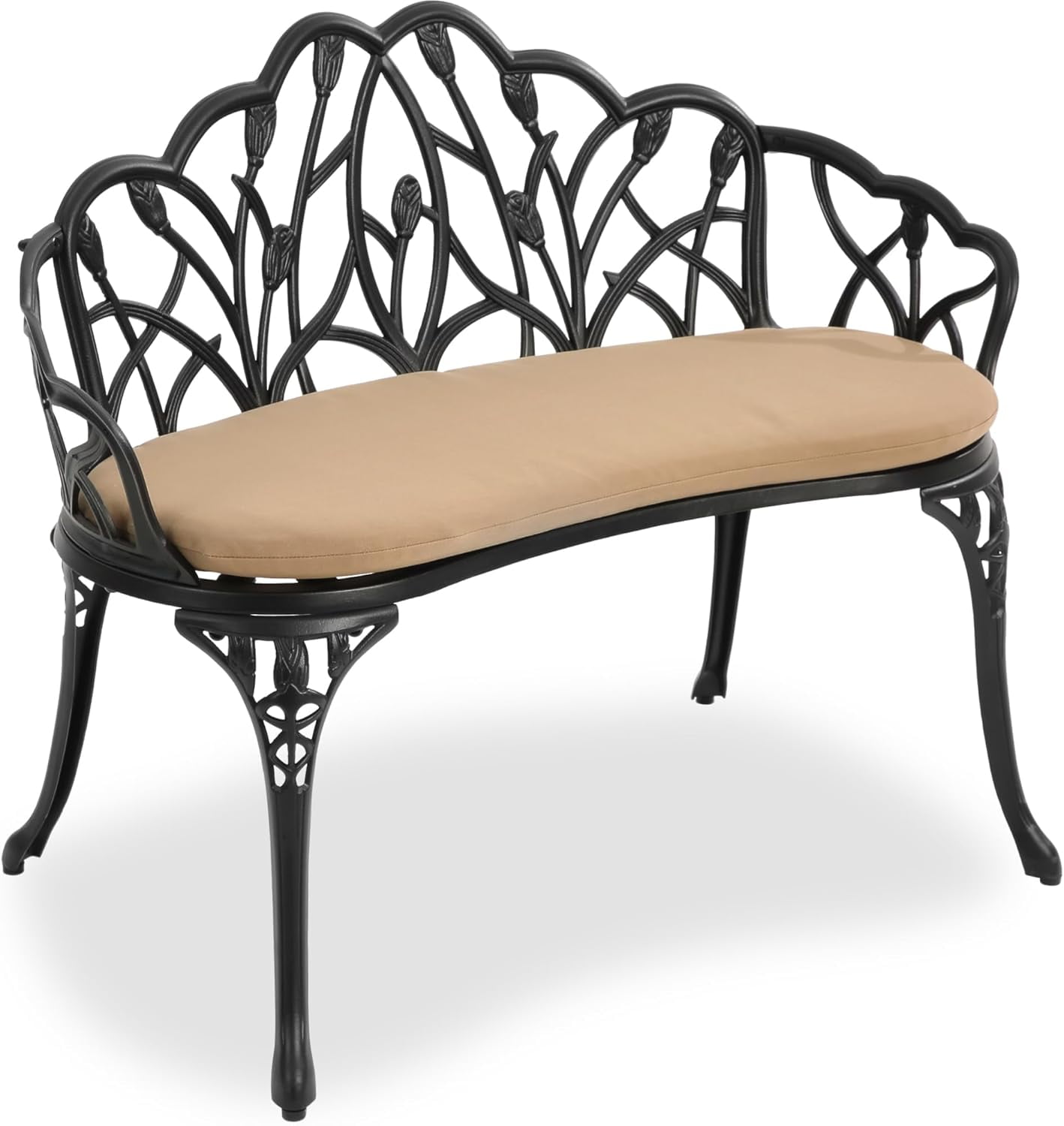 Spthe Outdoor Patio Bench, Garden Benches with Cushion All-Weather Cast ...