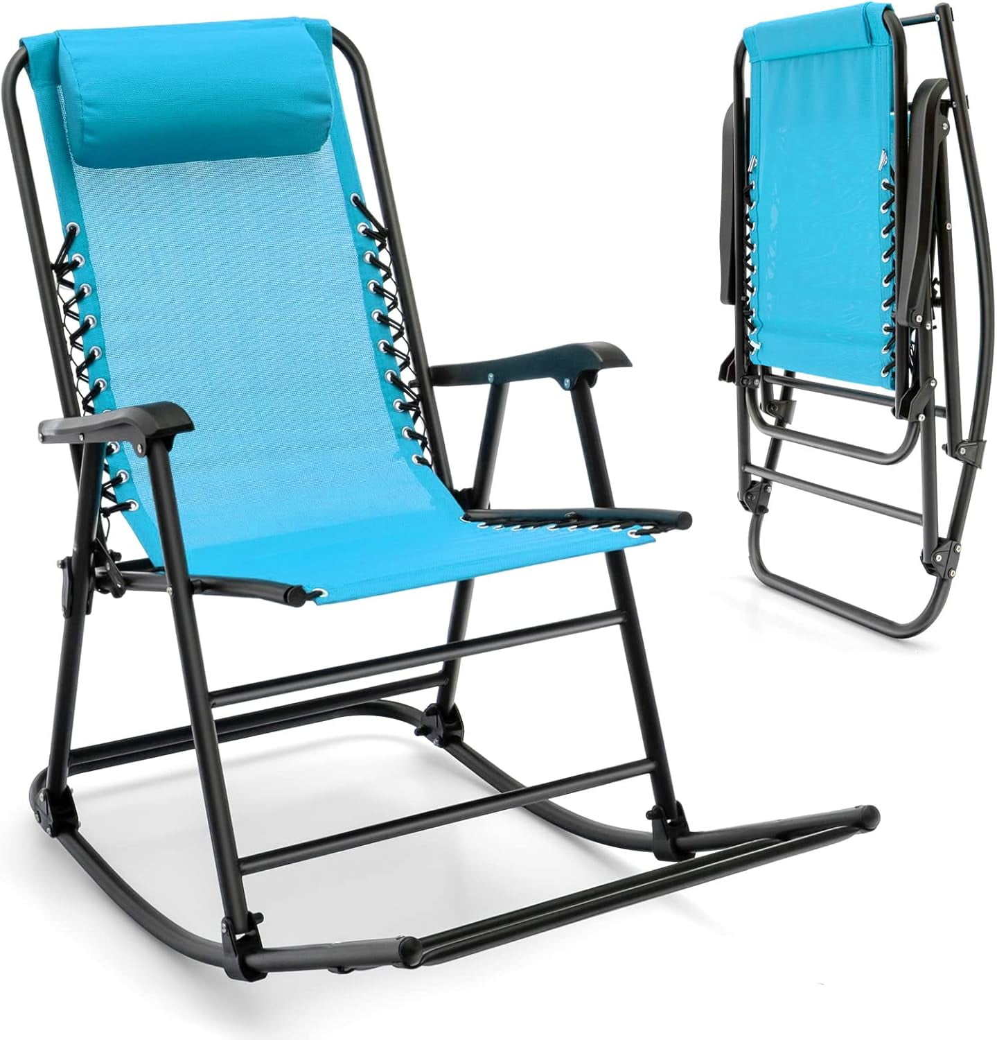 Spthe Outdoor Rocking Chair, Folding Patio Rocker w/Pillow, High Back Ergonomic Armrests ...