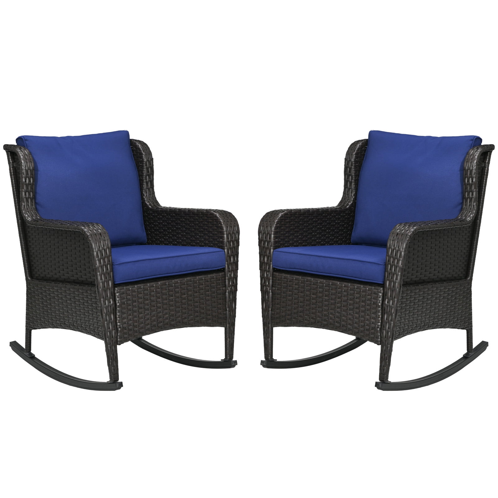Spthe Outdoor Wicker Rocking Chair Set of 2 with Wide Seat, Thick ...