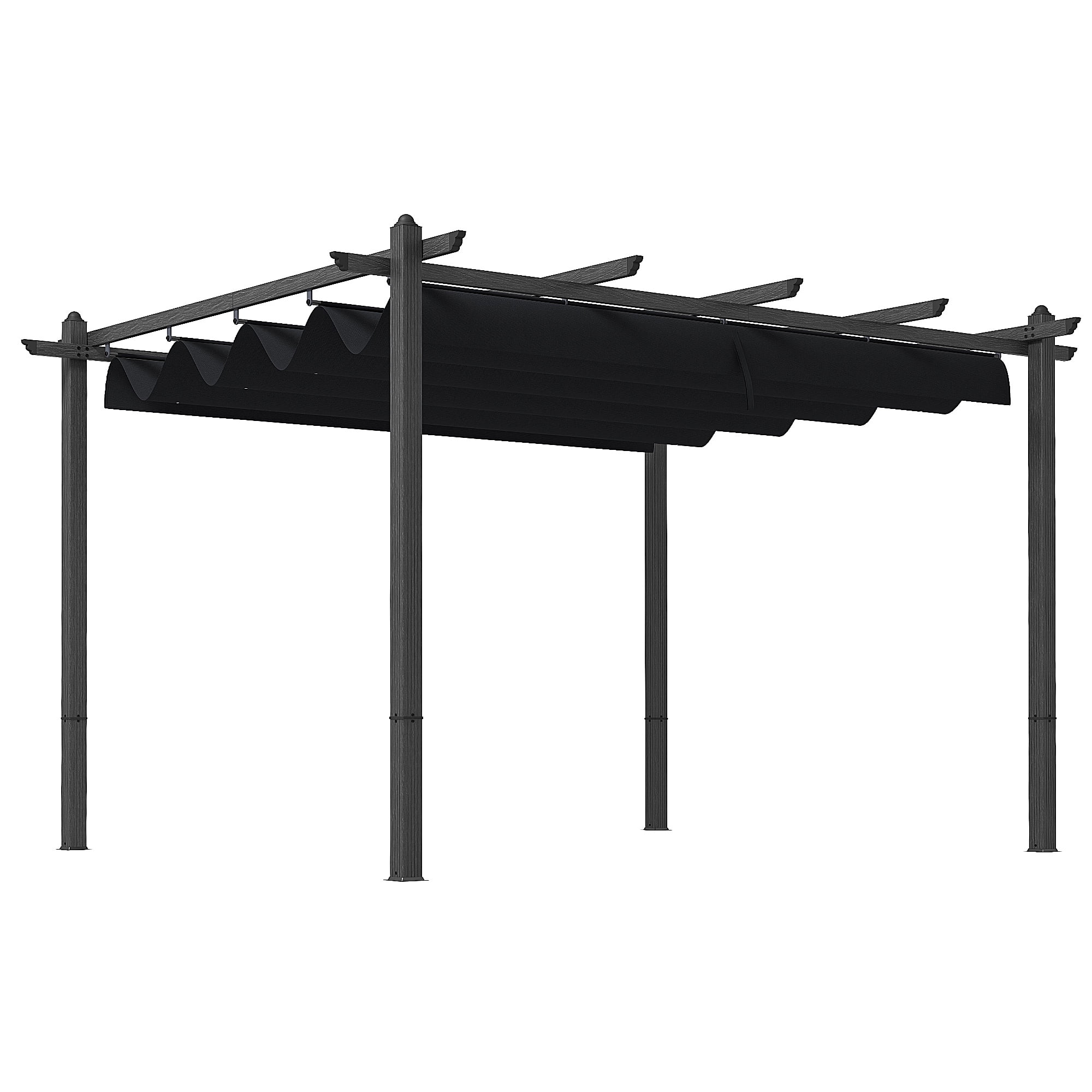Spthe Retractable Pergola Canopy, Wood Grain Aluminum Pergola, Outdoor ...