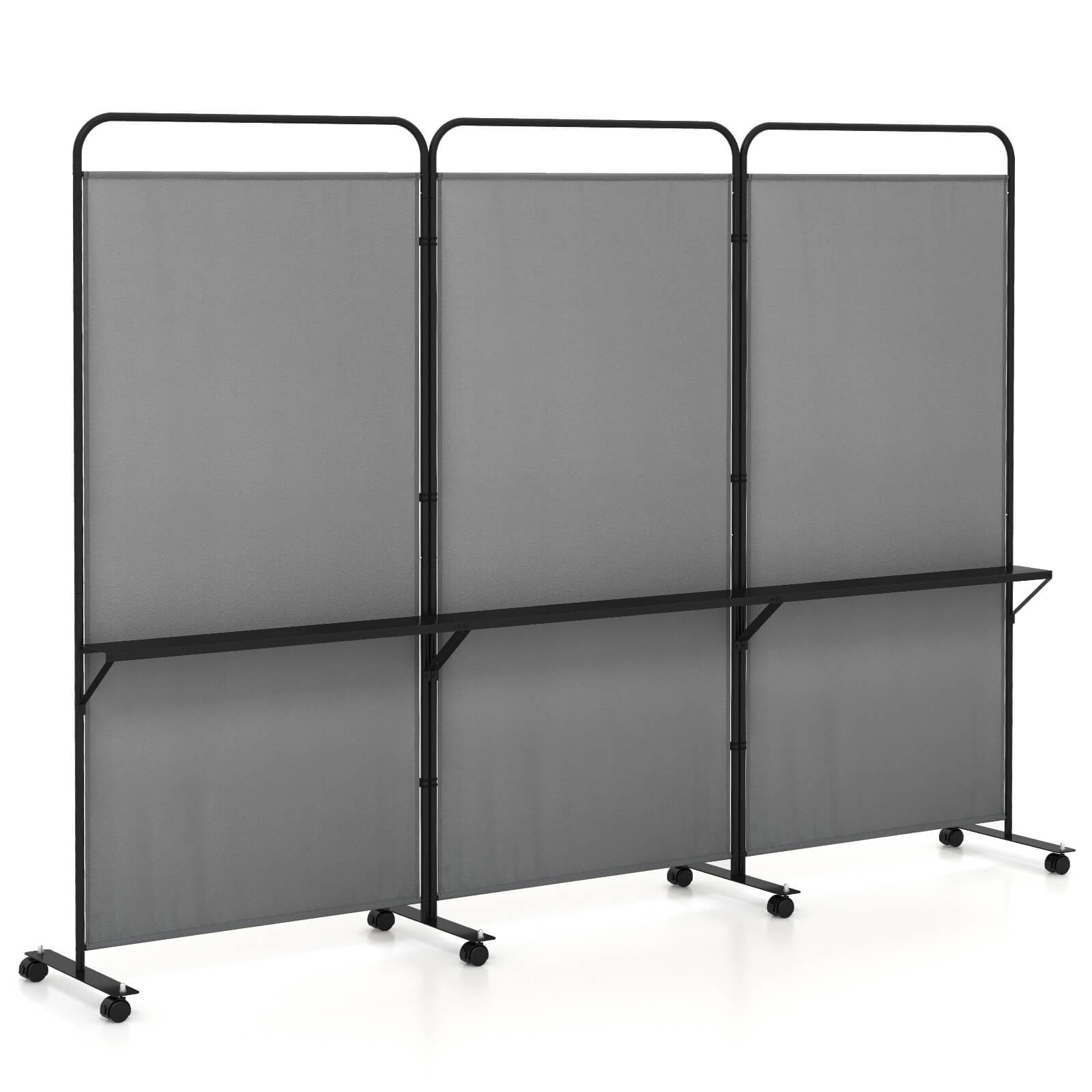 Sptwo | 3 Panel Room Divider with Wheels and Shelves, 103" W x 74" H ...