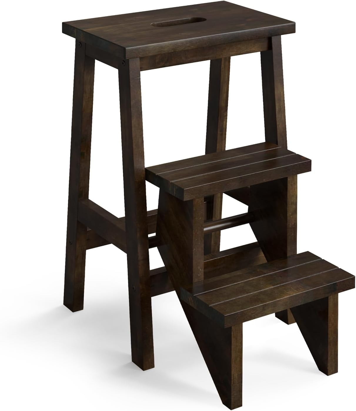 Sptwo Folding 3 Tier Step Ladder, Multifunction 3-in-1 Wood Step Stool ...