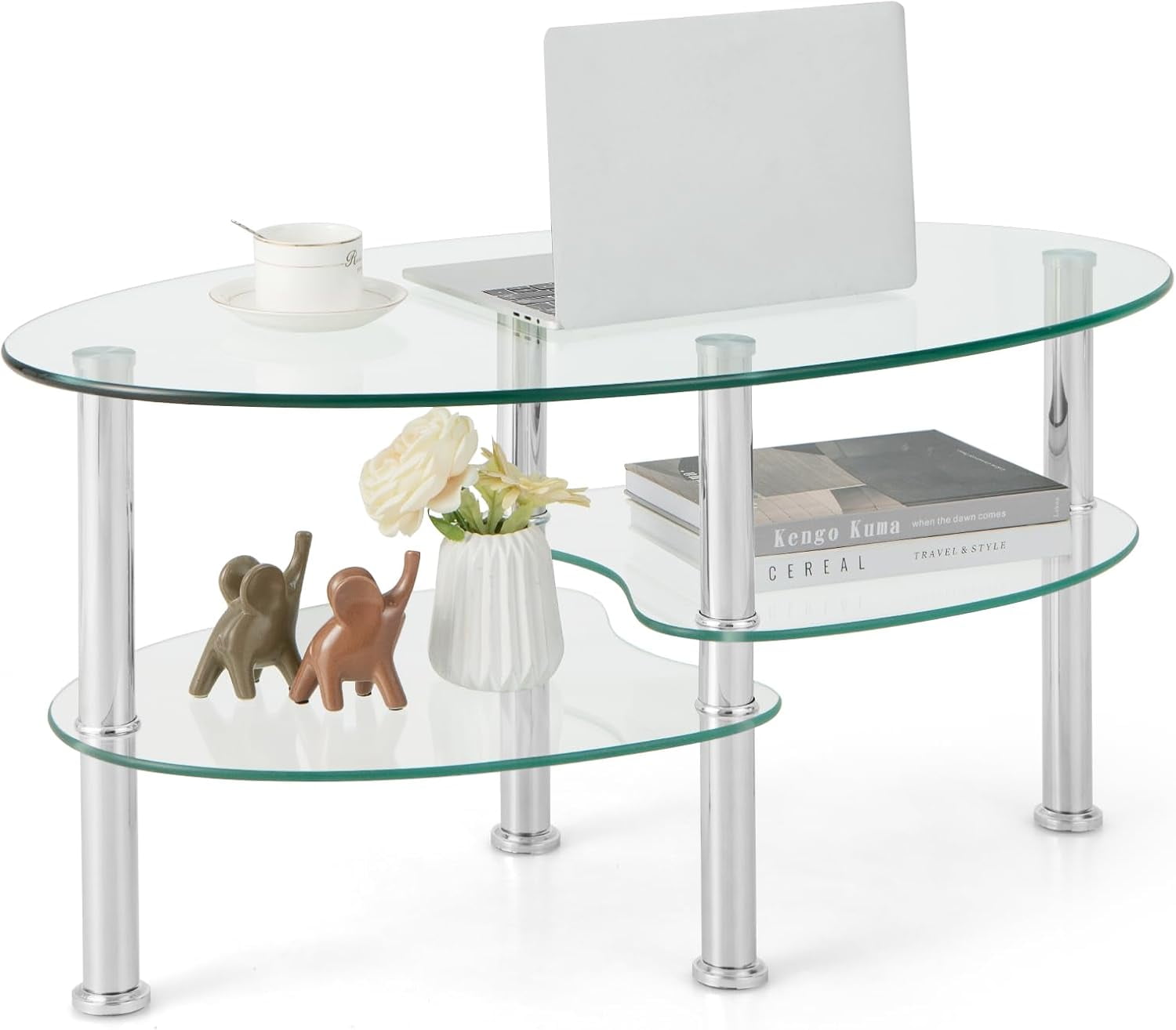 Sptwo Oval Glass Coffee Table - 3-Tier Transparent Tempered Glass Table ...