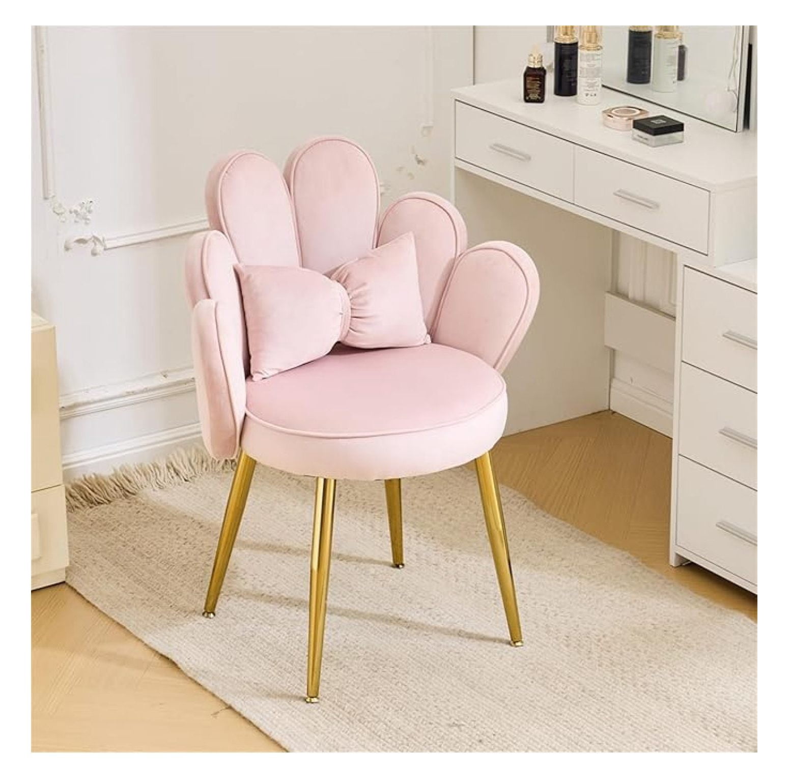 Sptwo Petal Makeup Vanity Chair with Back,Flower Cute Girls Desk Chair ...
