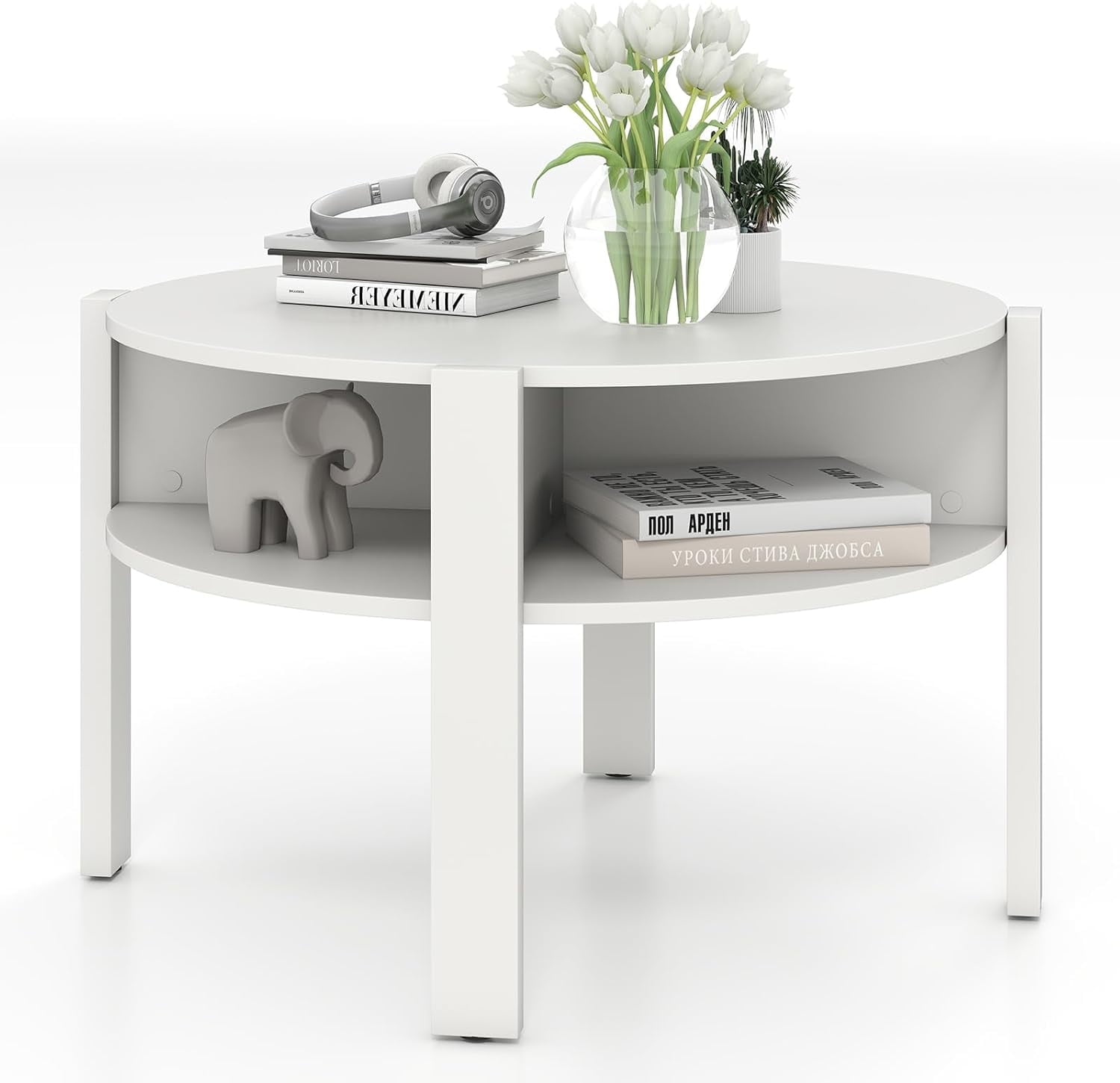 Sptwo Round Coffee Table, 2-Tier Mid Century Modern Tea Cocktail Table ...