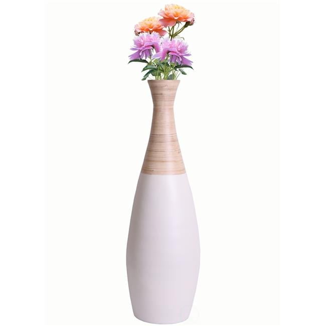 Spun Bamboo Trumpet Floor Vase, White & Natural - Walmart.com