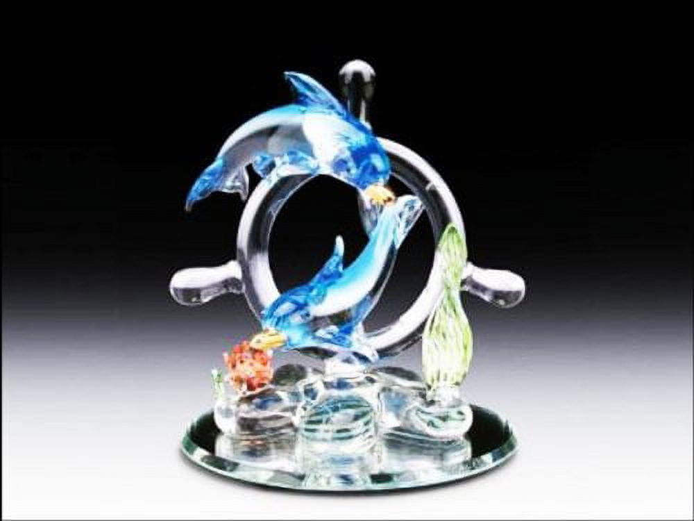 Spun Glass Dolphin with Ships Wheel on Mirror Base - Walmart.com
