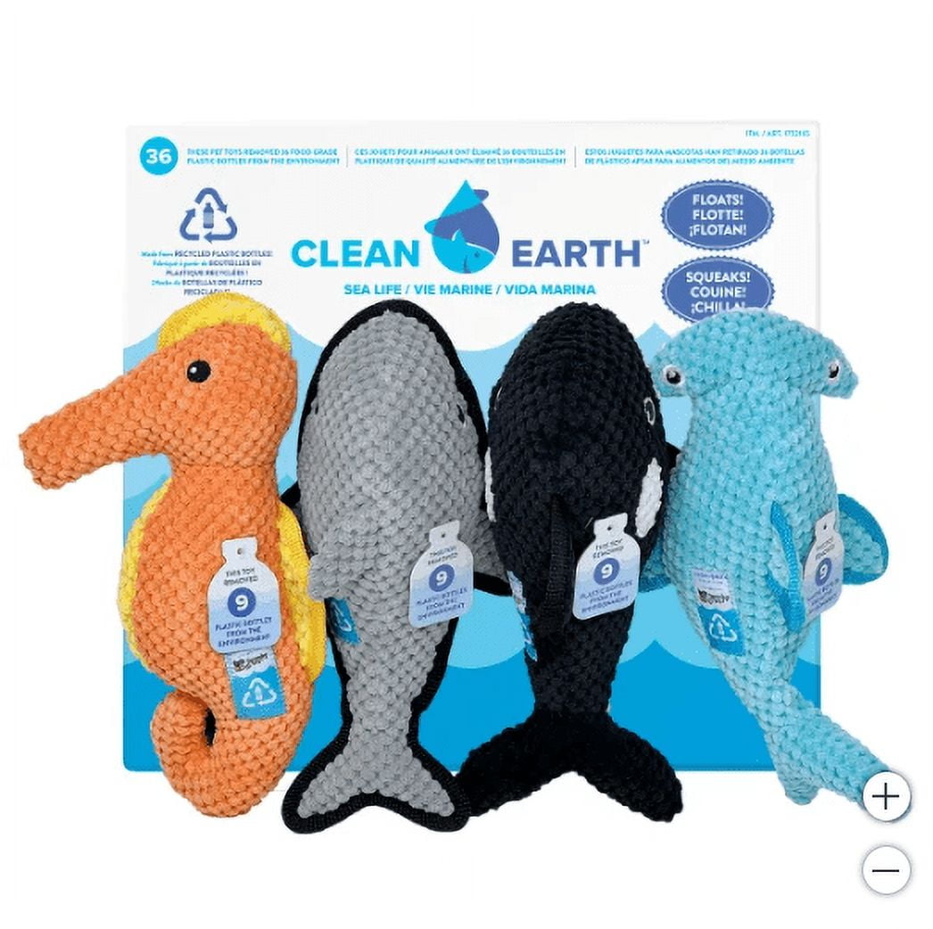 Spunky Pup Recycled Plush Dog Toys, 4 Ocean-Themed Pack, 100% Recycled ...