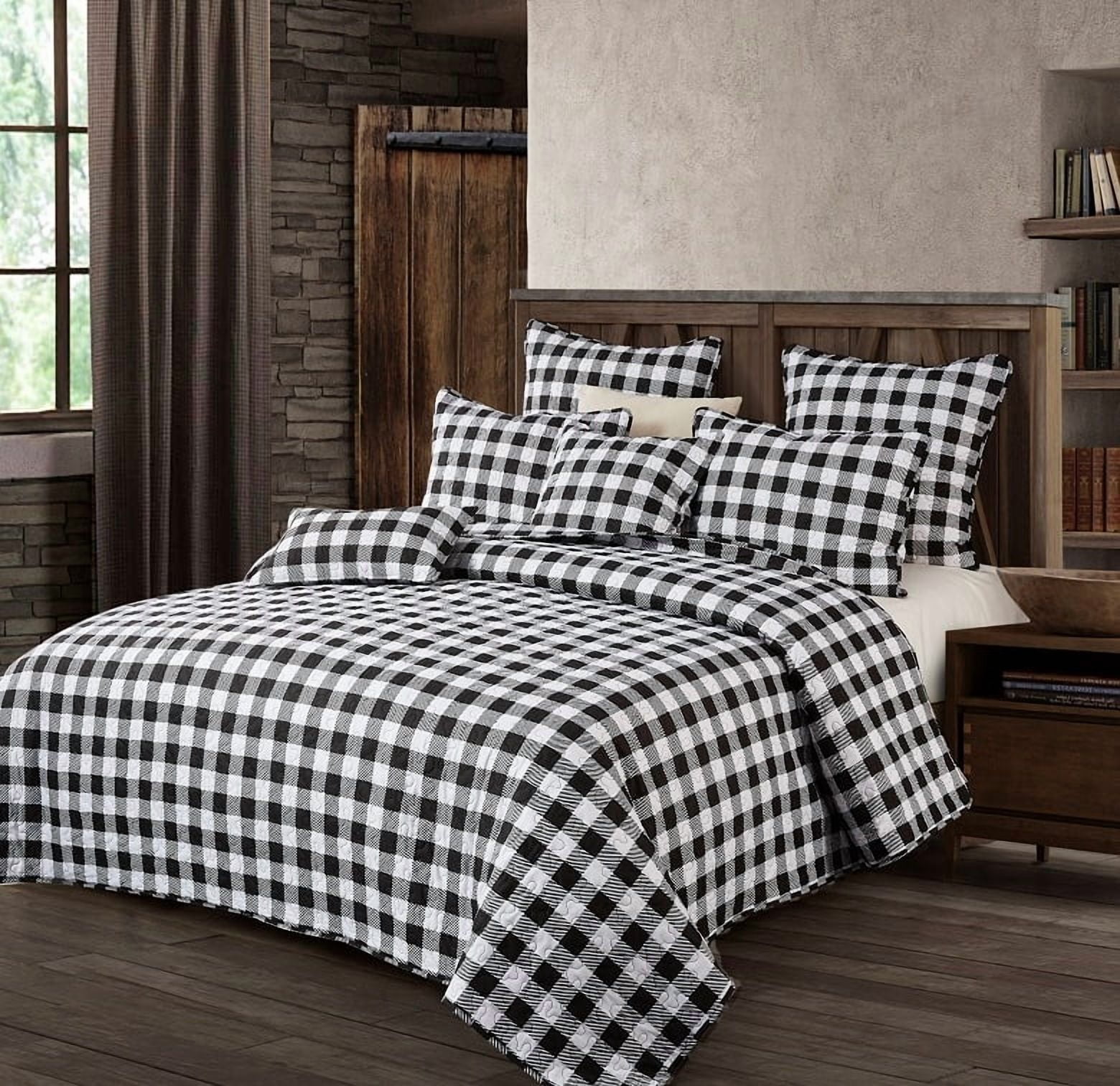 Spura Home Indian polyester Black & White Plaid Quilt Set - Walmart.com