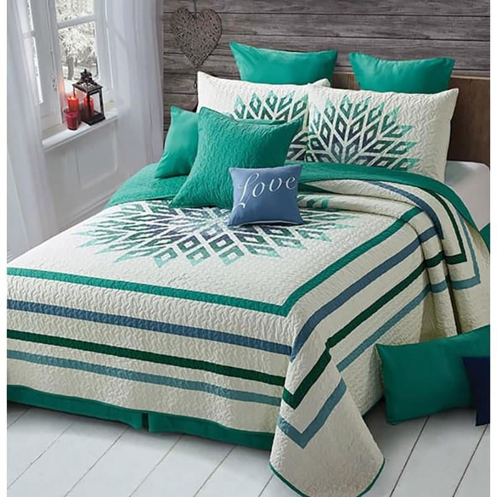 Spura Home Medallion Picolata Sunrise Teal Novelty Full/Queen Quilt Set ...