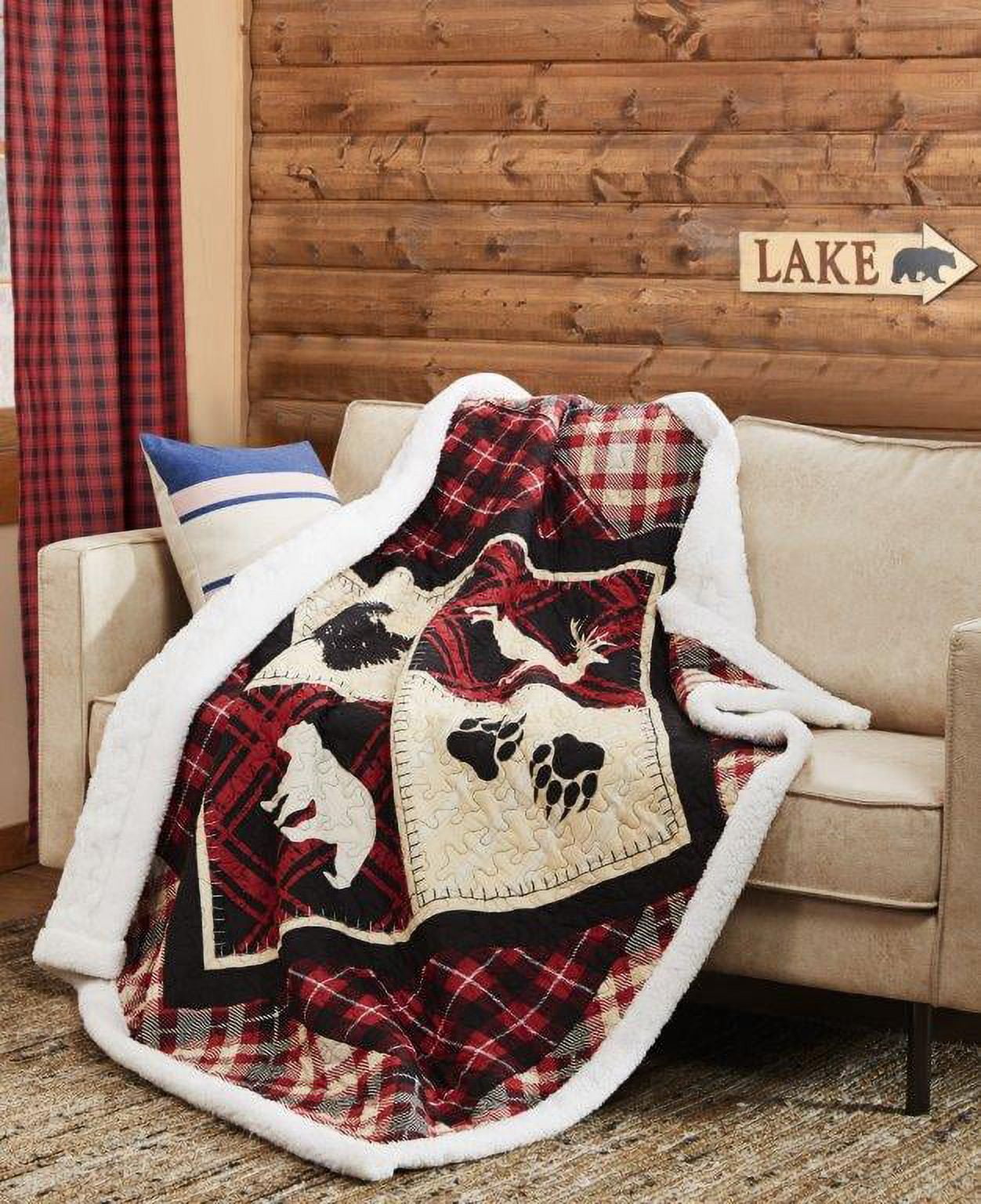 Spura Home Pictorial Diamond Bear Plaid Modern Quilted Sherpa Throw ...
