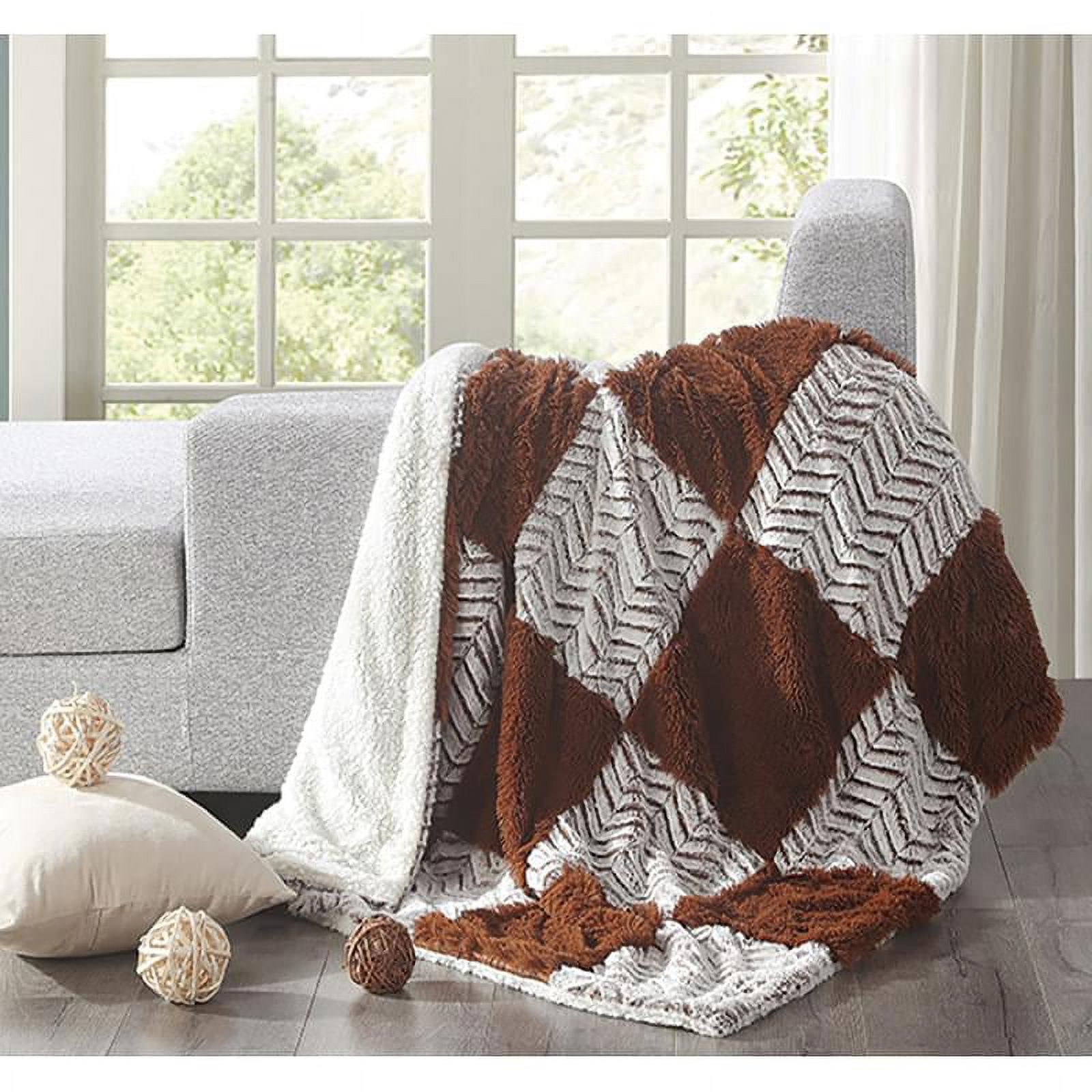 Spura Home Plaid Chocolate Checkered Cutwork Brown 4x5 Sherpa Throw ...