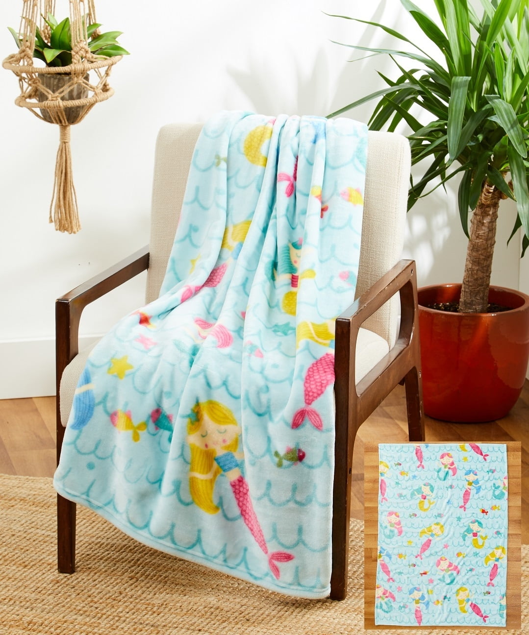 Spura Home Pretty Mermaids Design Light Blue Baby Faux Fur Blanket 3x5 ...