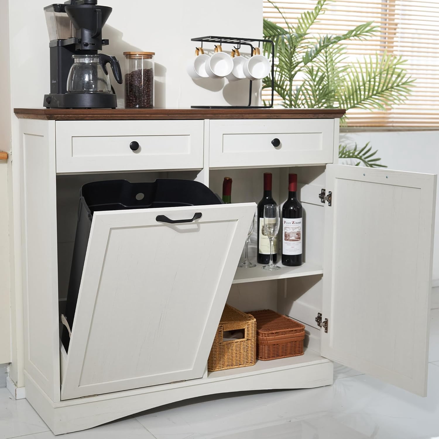 Spurgehom 13 Gallon Tilt Out Trash Cabinet Kitchen Waste Bins, Laundry ...