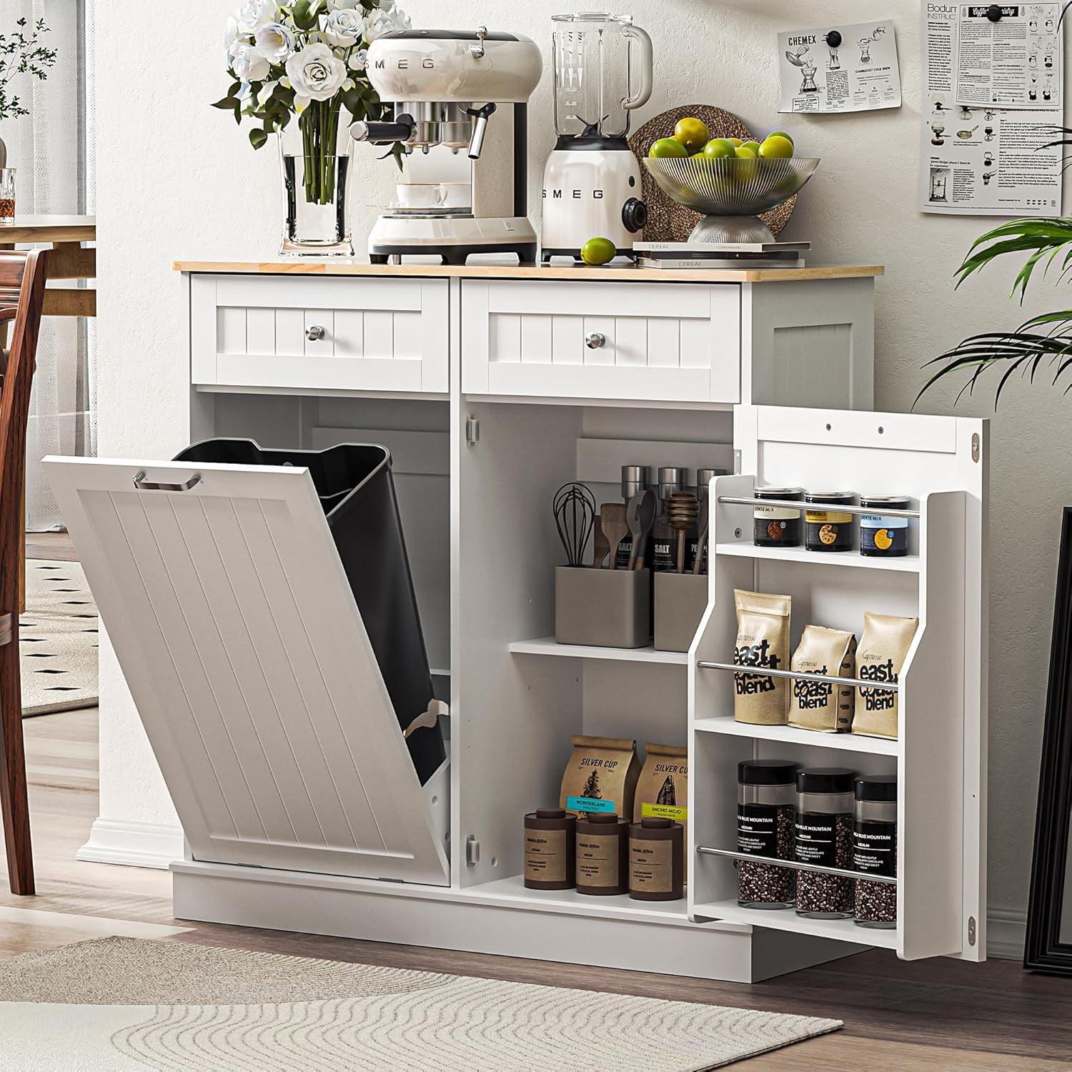 Spurgehom 13 Gallons Tilt Out Trash Cabinet Kitchen Storage Cabinet ...