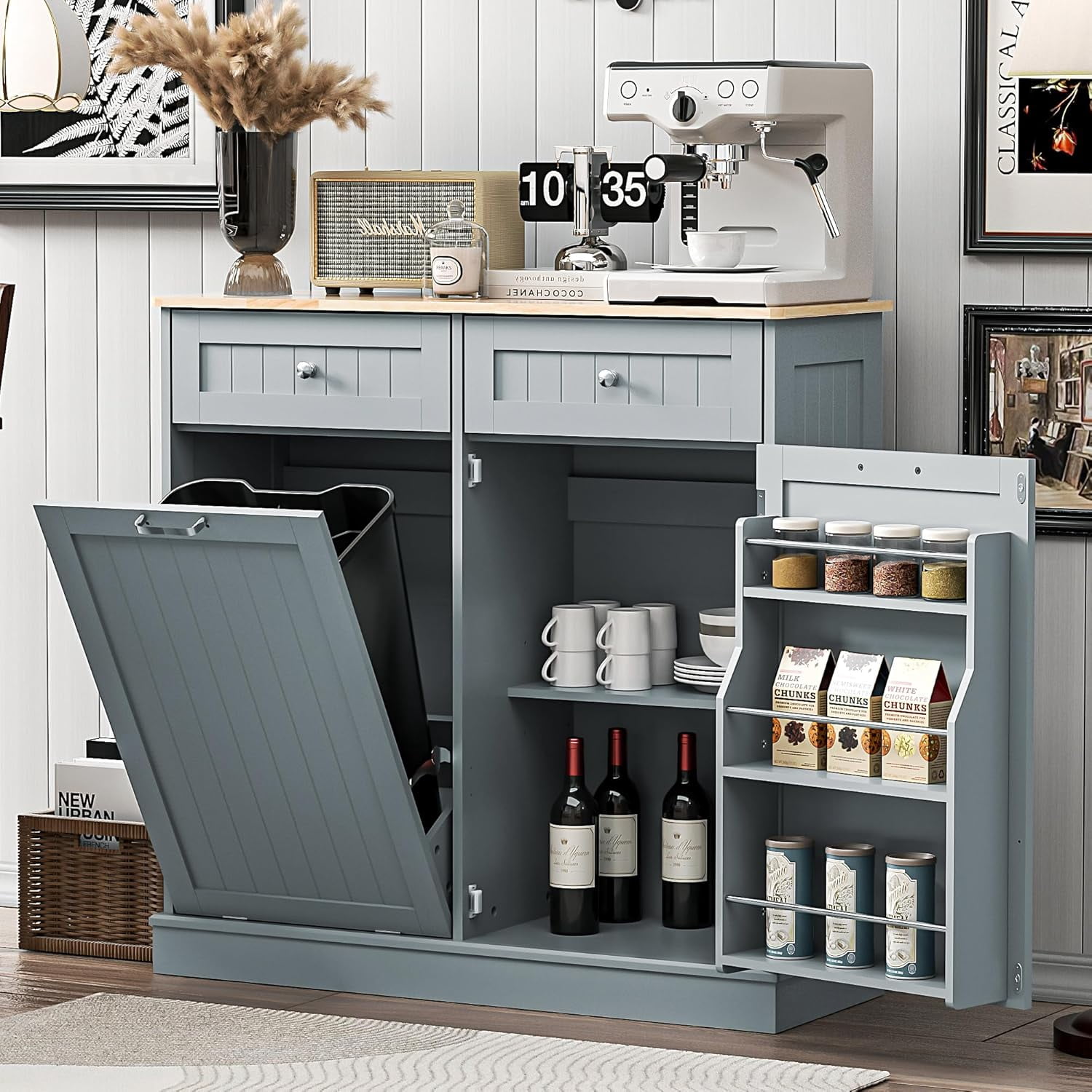 Spurgehom 13 Gallons Tilt Out Trash Cabinet Freestanding Kitchen Trash ...