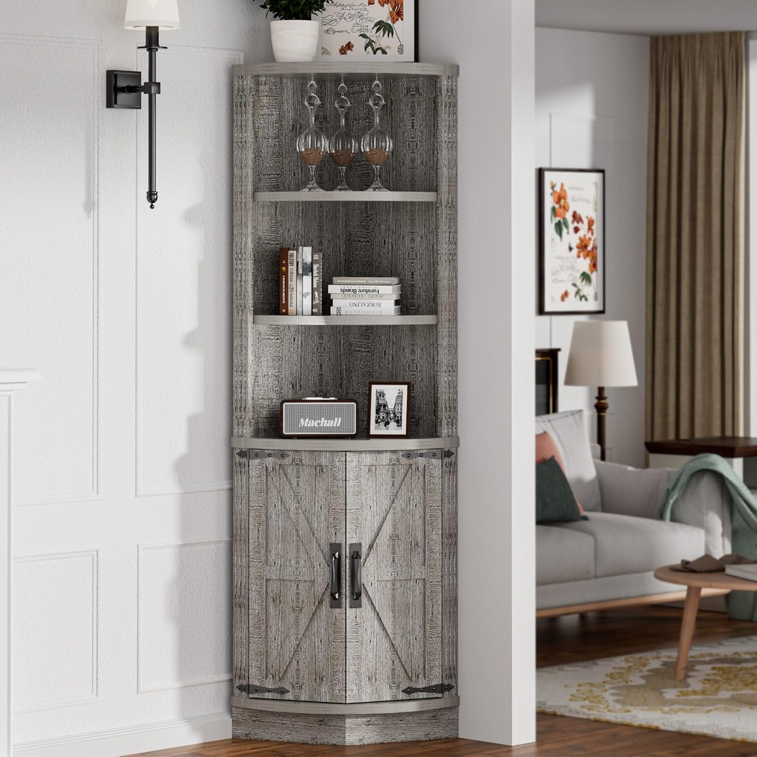 Spurgehom 63" Tall Corner Cabinet，Farmhouse Storage Cabinet with Barn ...