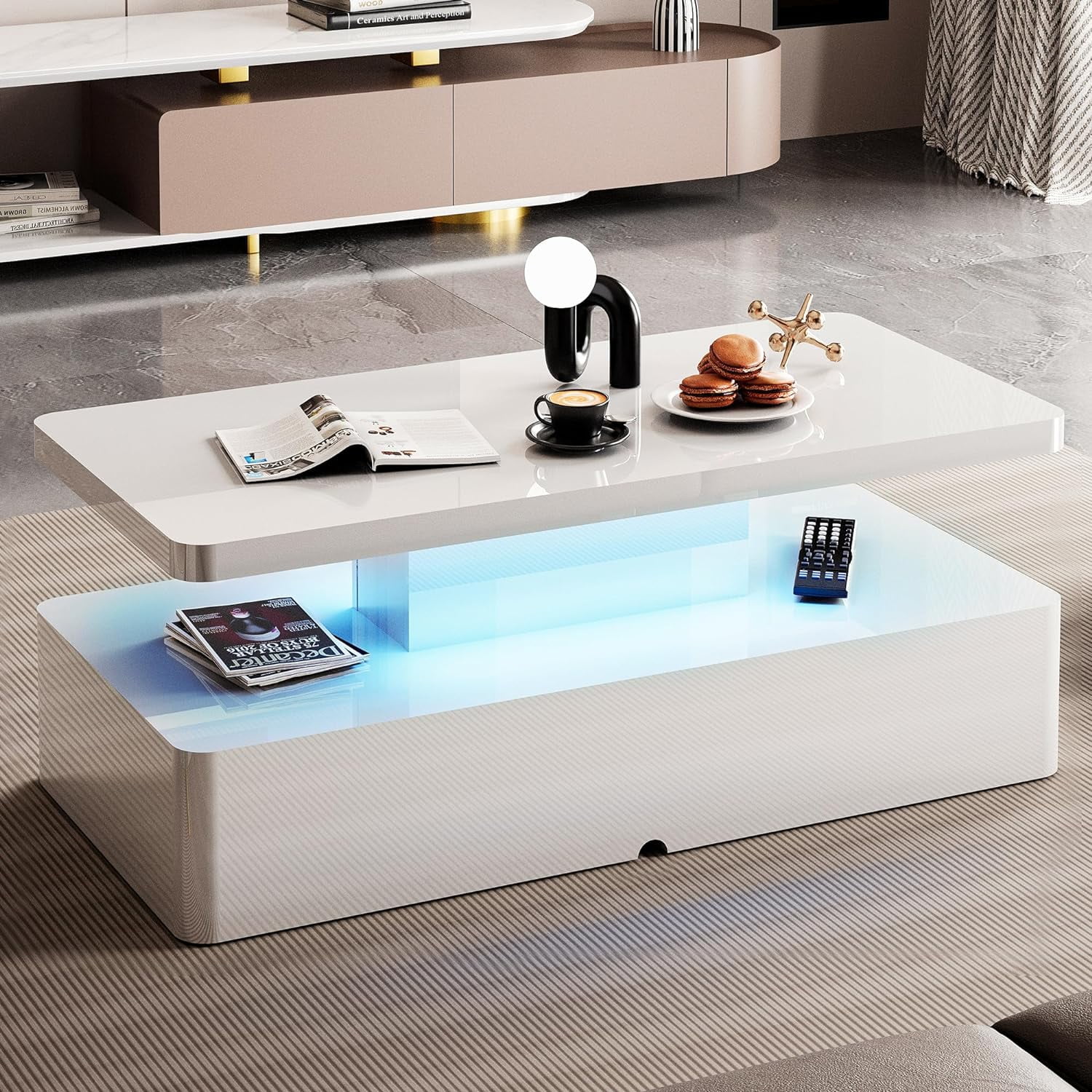 Spurgehom Contemporary Coffee Tables for Living Room, LED Coffee Table ...